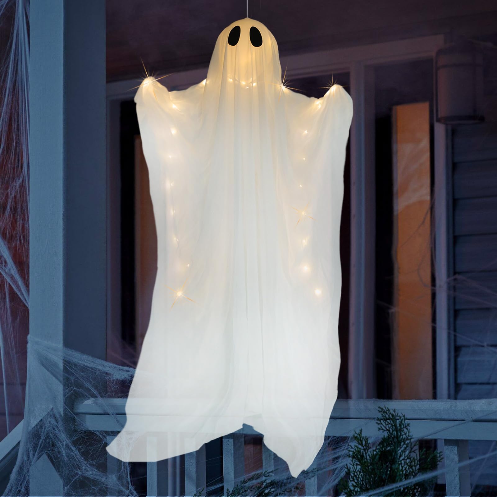 Amazon.com: Halloween Hanging Light up Ghost with Spooky Green LED ...