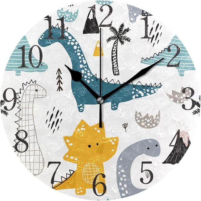 ISAOA Dinosaur Wall Clock for Boy's Bedroom,Lovely Dino Scandinavian ...