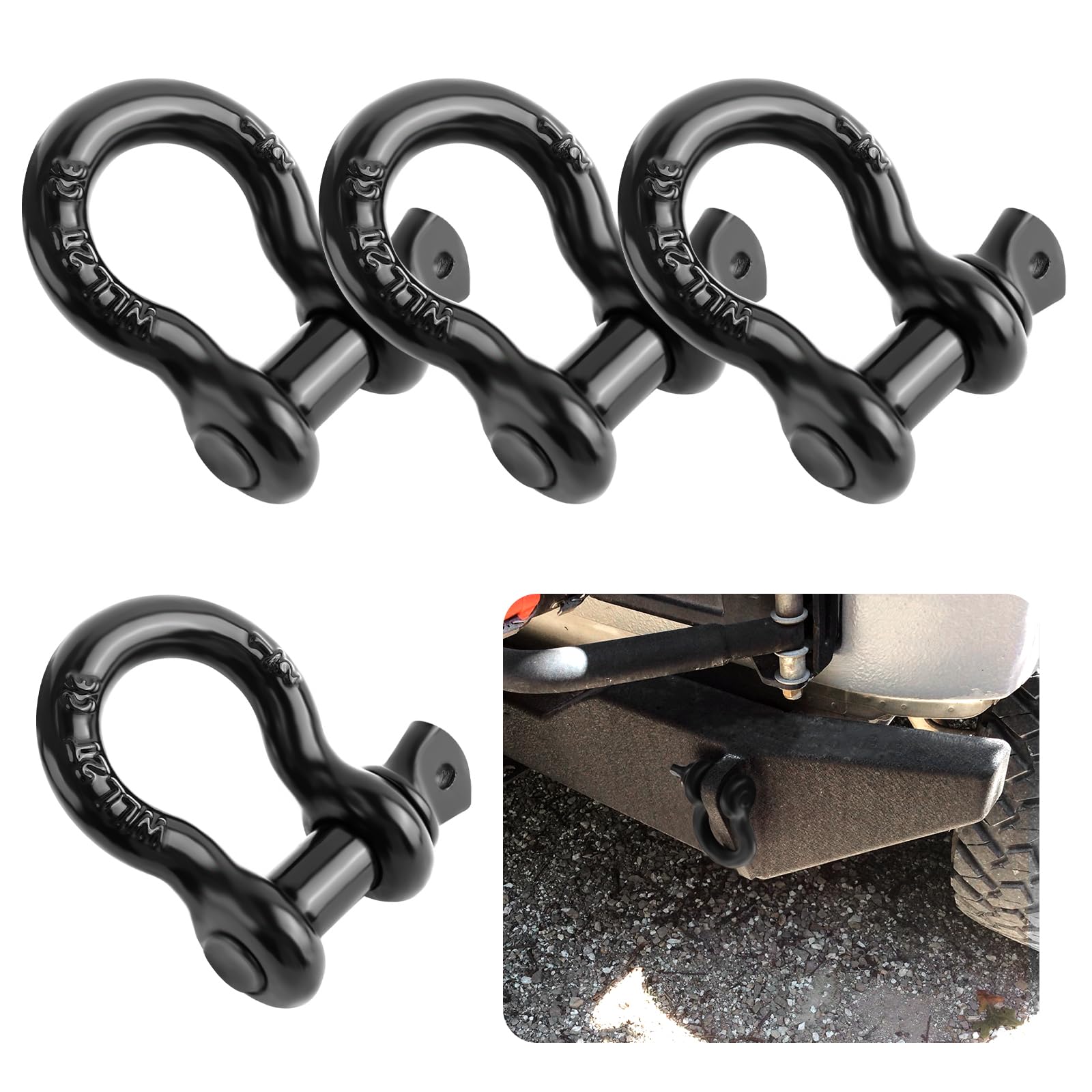 Amazon.com: 4PCS D Ring Shackles with 3/5" Pin,Heavy Duty 1/2" Shackles ...