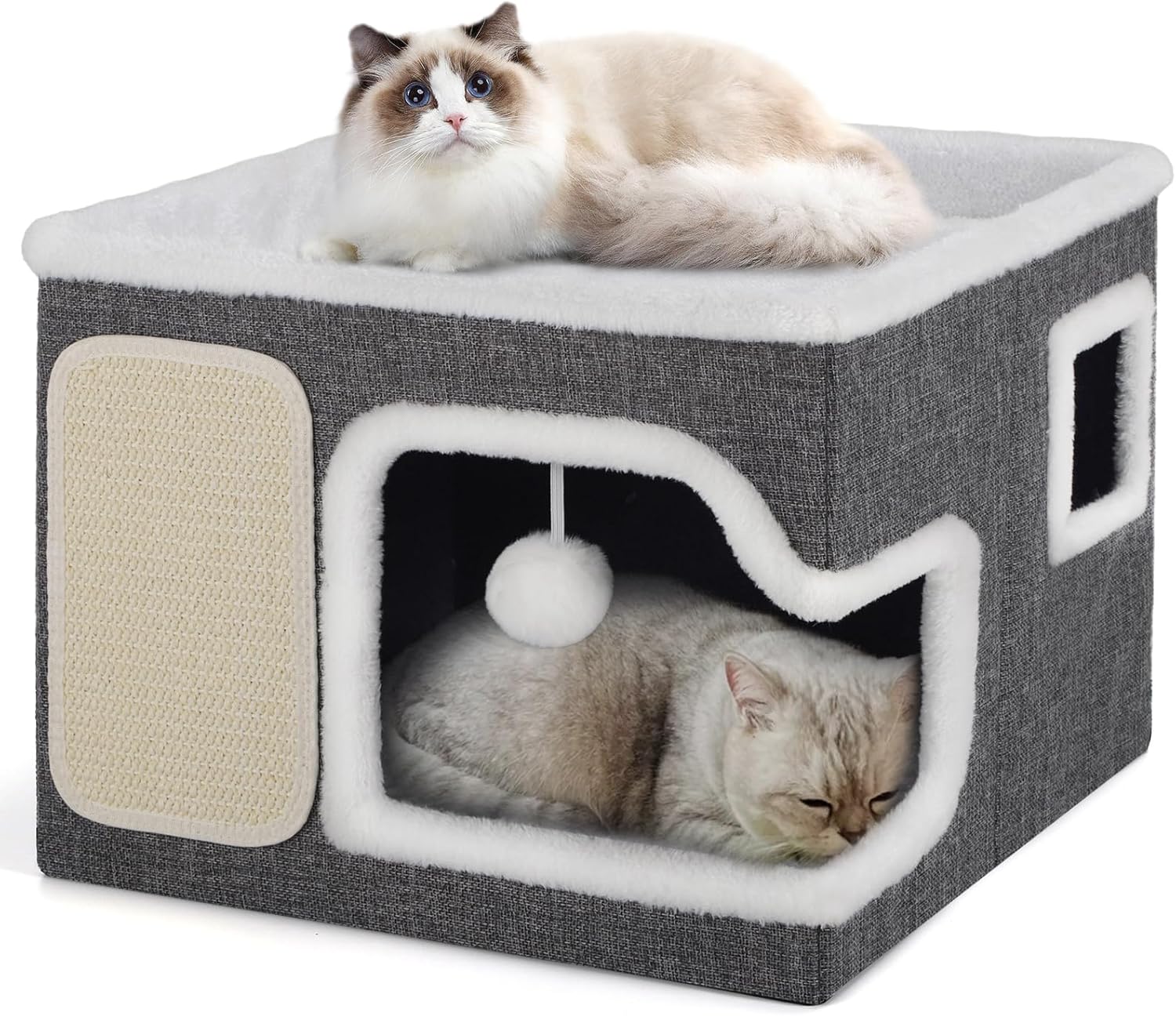 Shikha Cat House for Indoor Pets, 2 Layer Large Cat Cave with Cozy ...