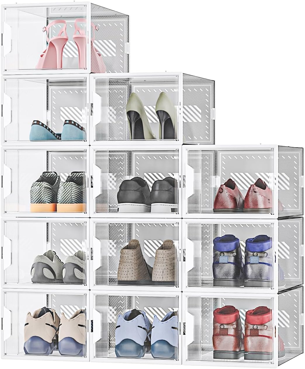 SIMPDIY Large Shoe Storage Box,12 pcs Shoe Box Clear Plastic Stackable ...