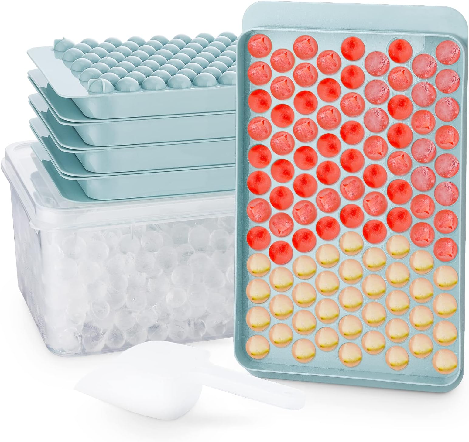 54 Ice Tray with Lid Bin, Ice Cube Tray 2 Tier Square and Round Ice ...