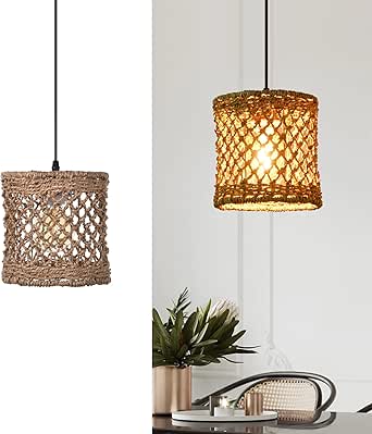 Arturesthome Boho Hand Woven Rattan Pendant Light Fixture, Mini ...