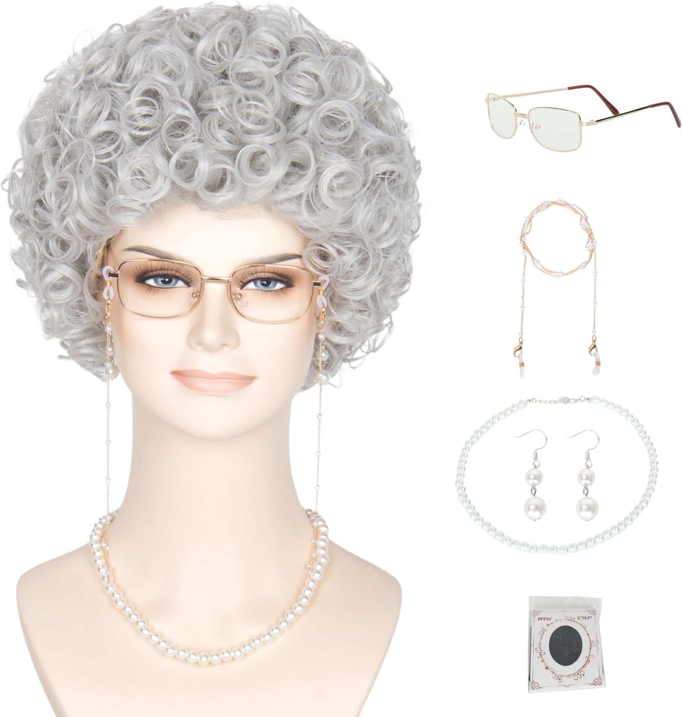 Amazon.com: Miss U Hair Old Lady Costume Wig Set for 100 Days of School ...