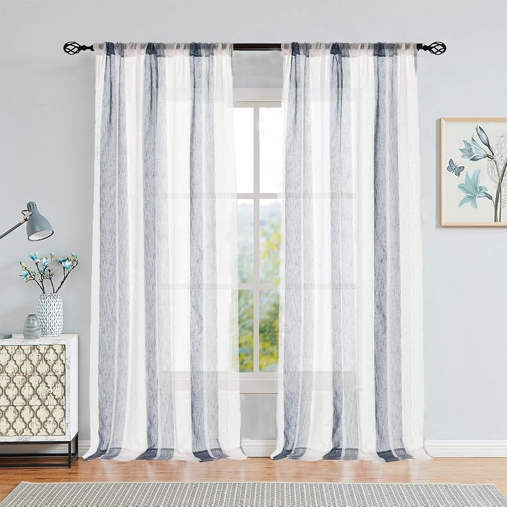 $6/mo - Finance Central Park Sheer Navy Blue and White Stripe Farmhouse ...