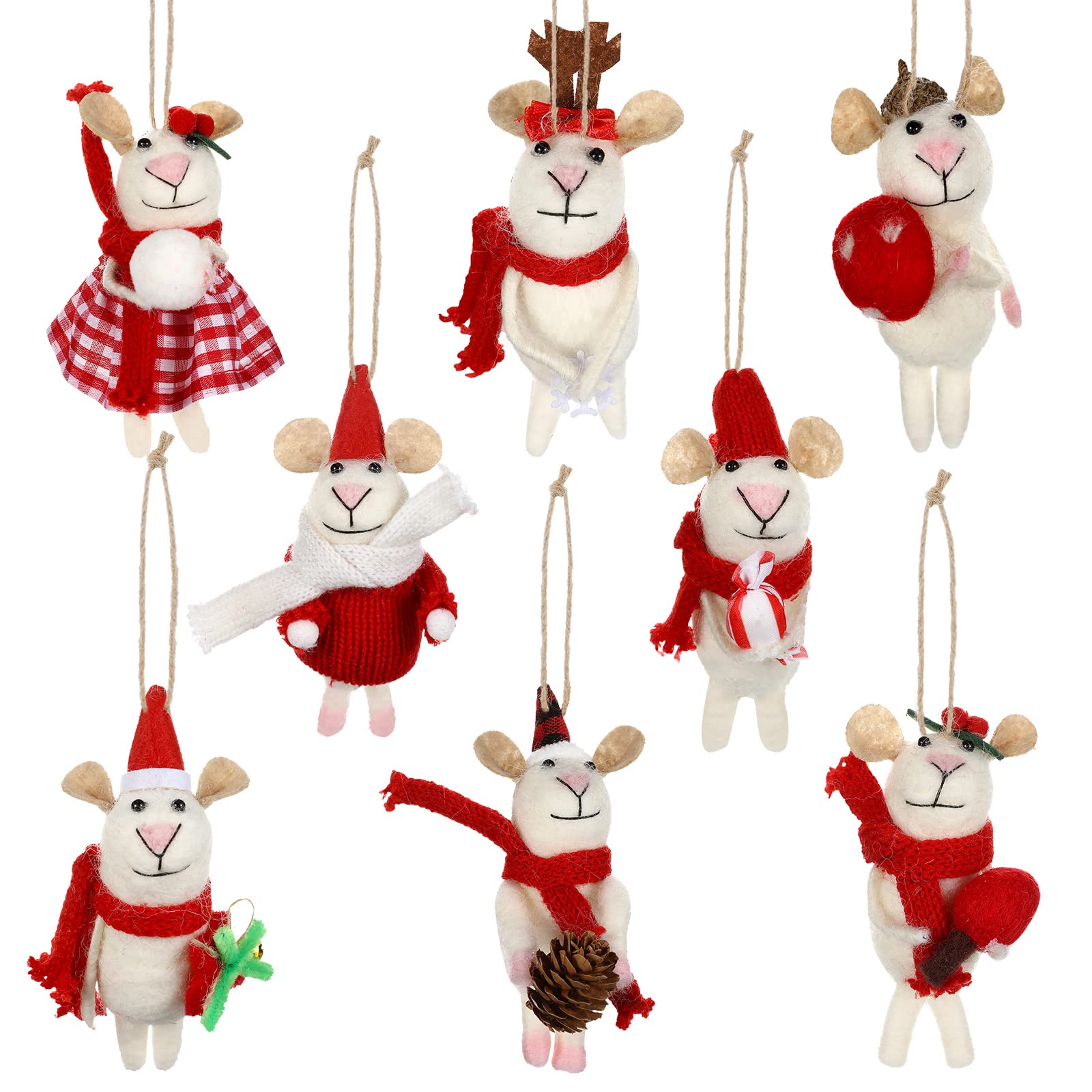 Amazon.com: 8 Pieces Christmas Mice Wool Felt Mouse Hanging Ornaments ...