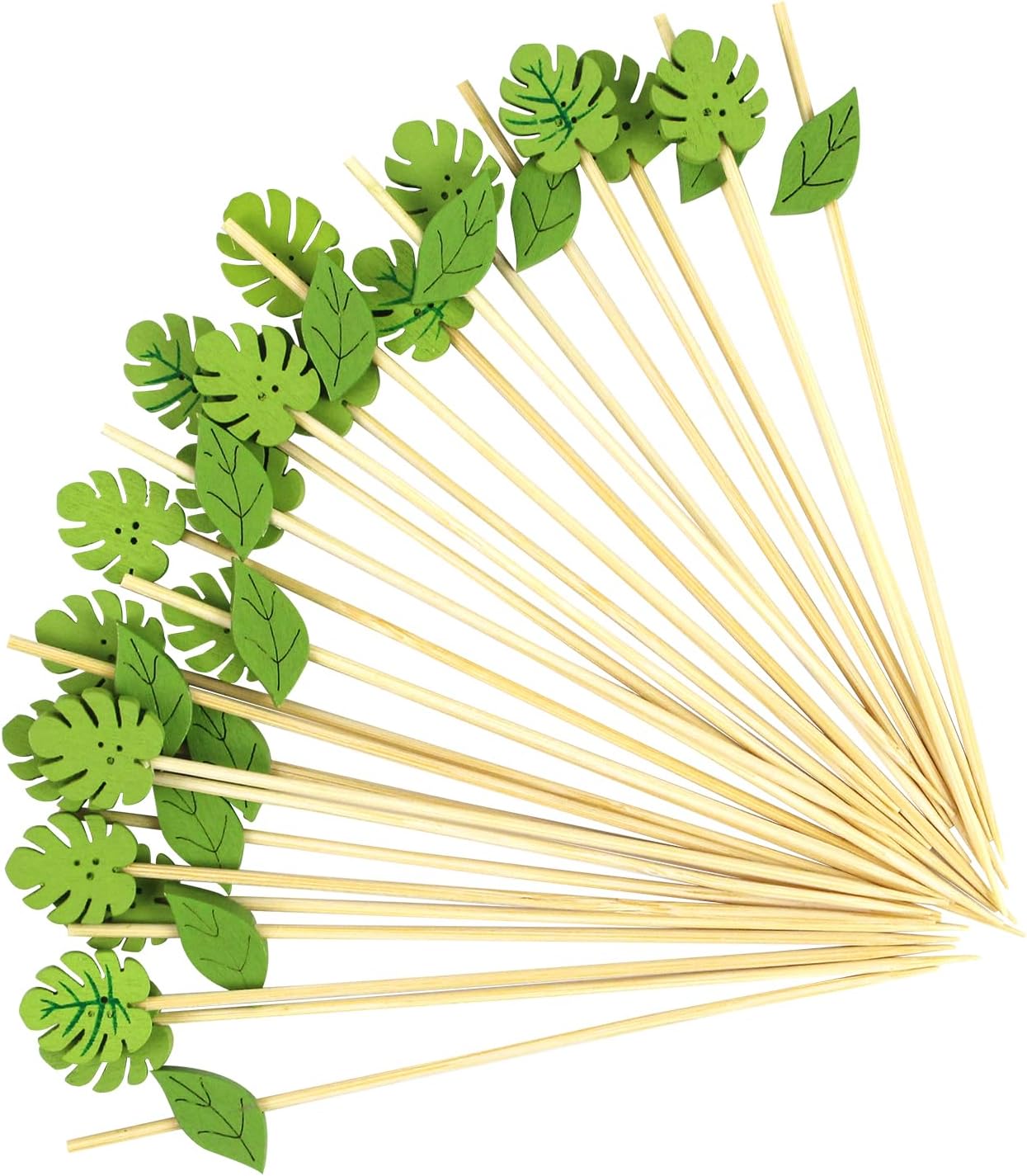 Amazon.com | 100PCS Green Leaf Cocktail Picks 4.7 Inch, Tropical Plam ...