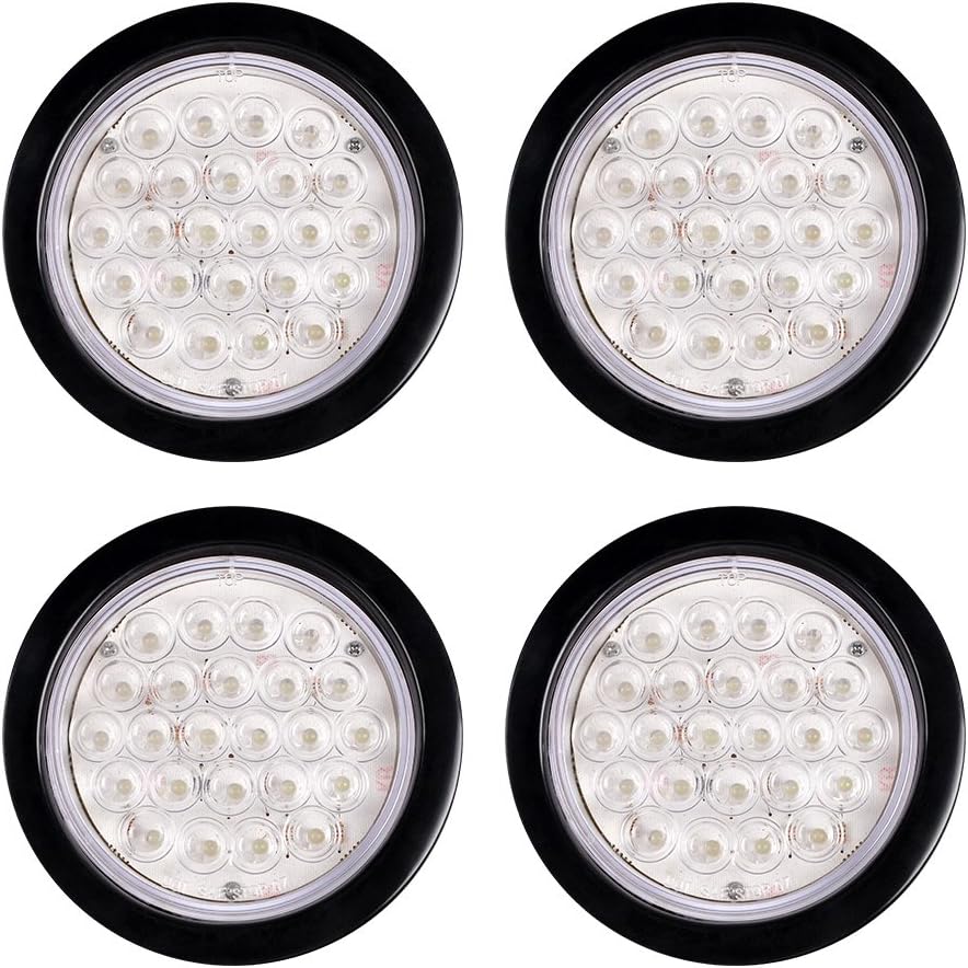 4pcs 4" Round 24-LED Clear Lens White Reverse Backup Light Grommet Plug ...