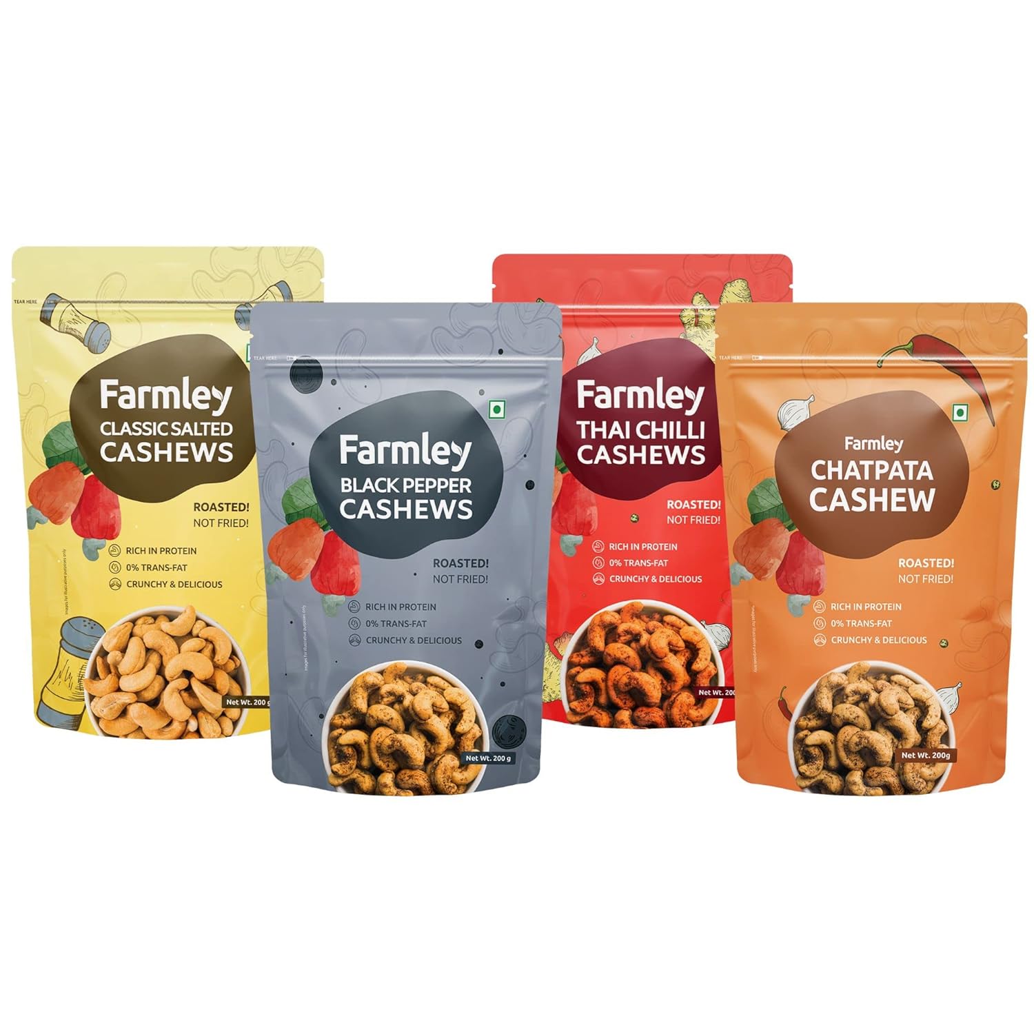 Farmley Premium Roasted Cashew Nut Snacks | Rich in Protein | Crunchy ...