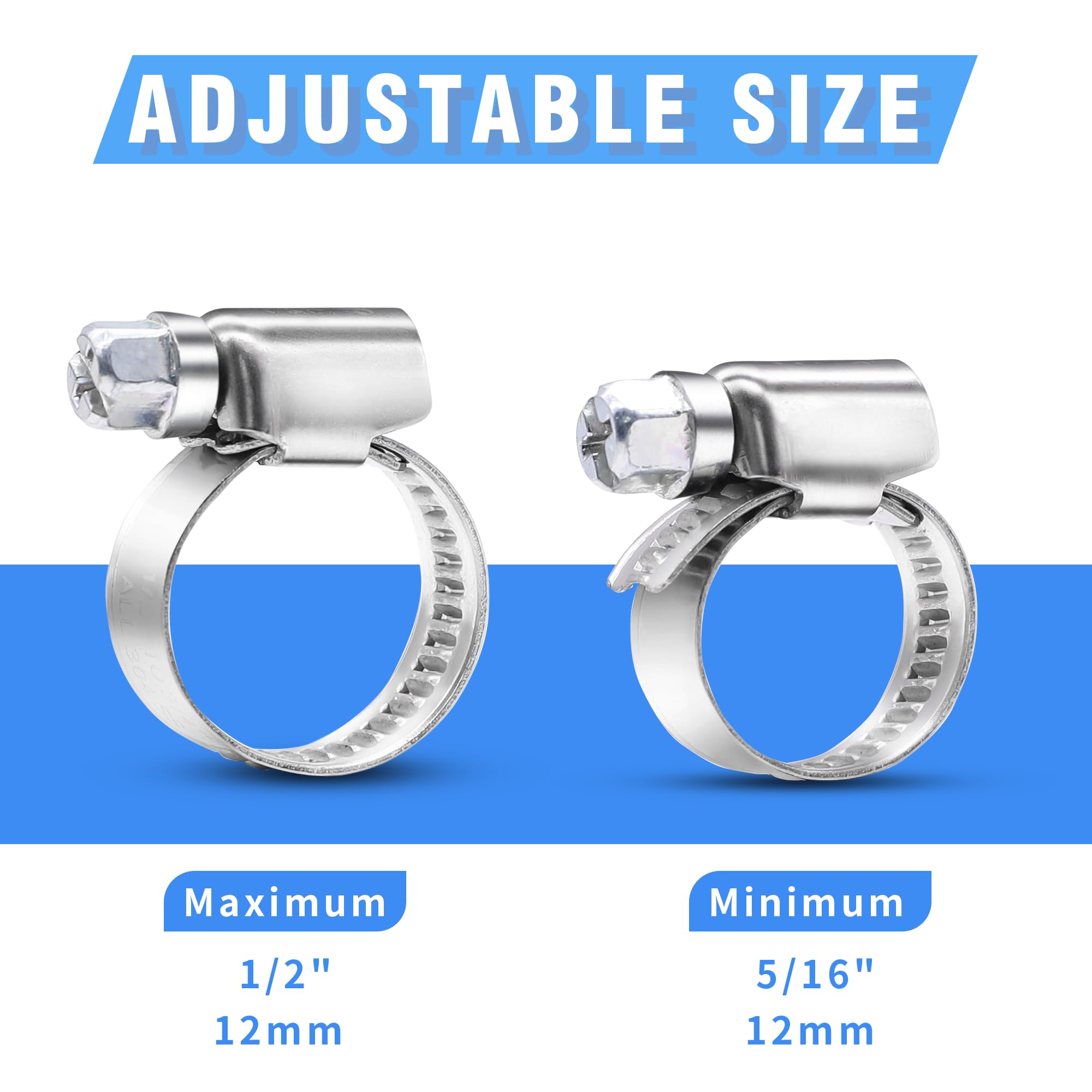 Snapklik.com : Hose Clamps, 304 Stainless Steel Worm Gear Drive Mini ...
