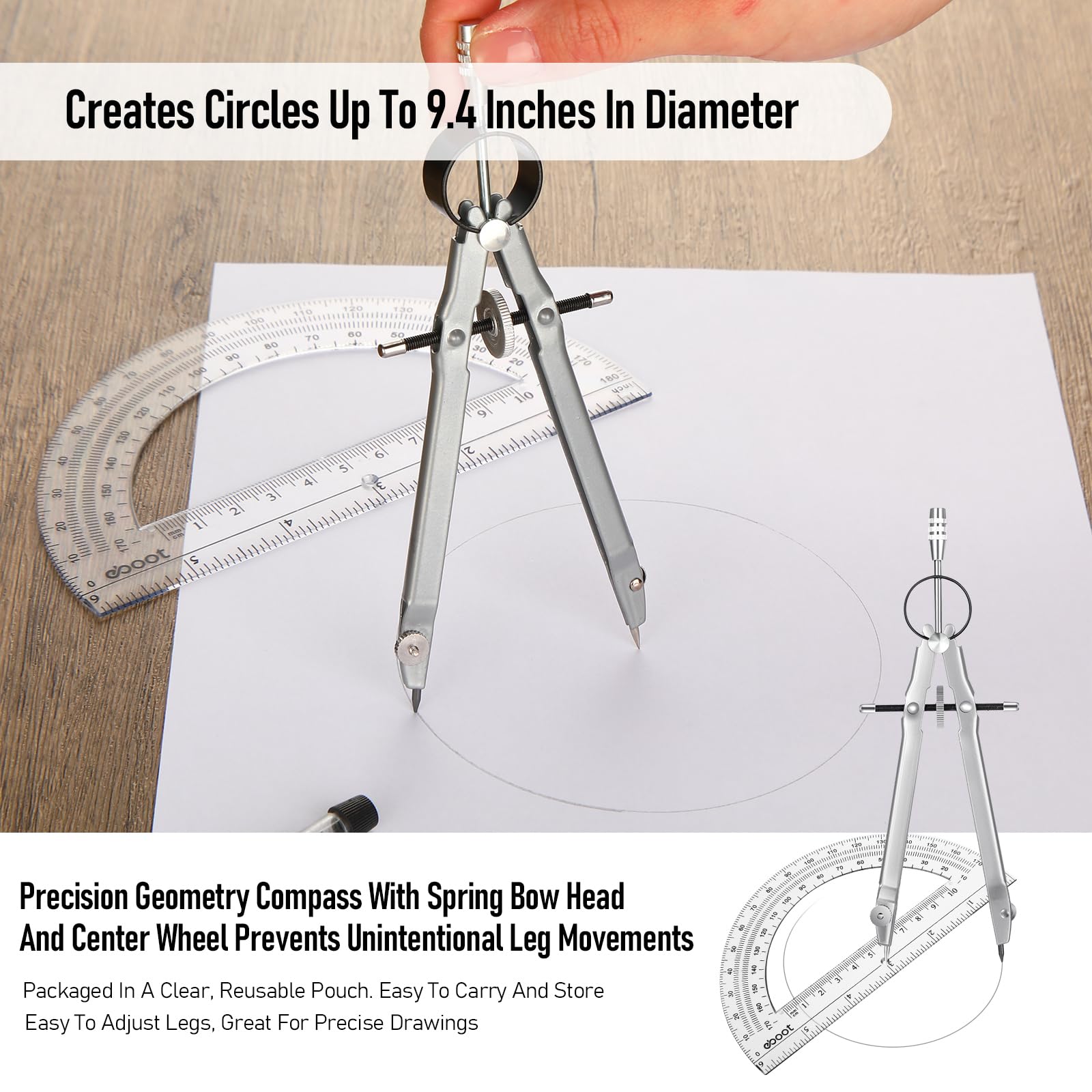 Snapklik.com : EBOOT Student Geometry Math Set, Metal Drawing Compass And 6 Inch Clear Swing Arm ...