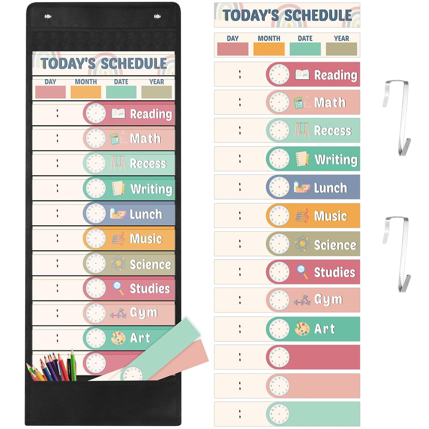 Pasimy Daily Schedule Pocket Chart with 31 Reusable Cards and 14 ...