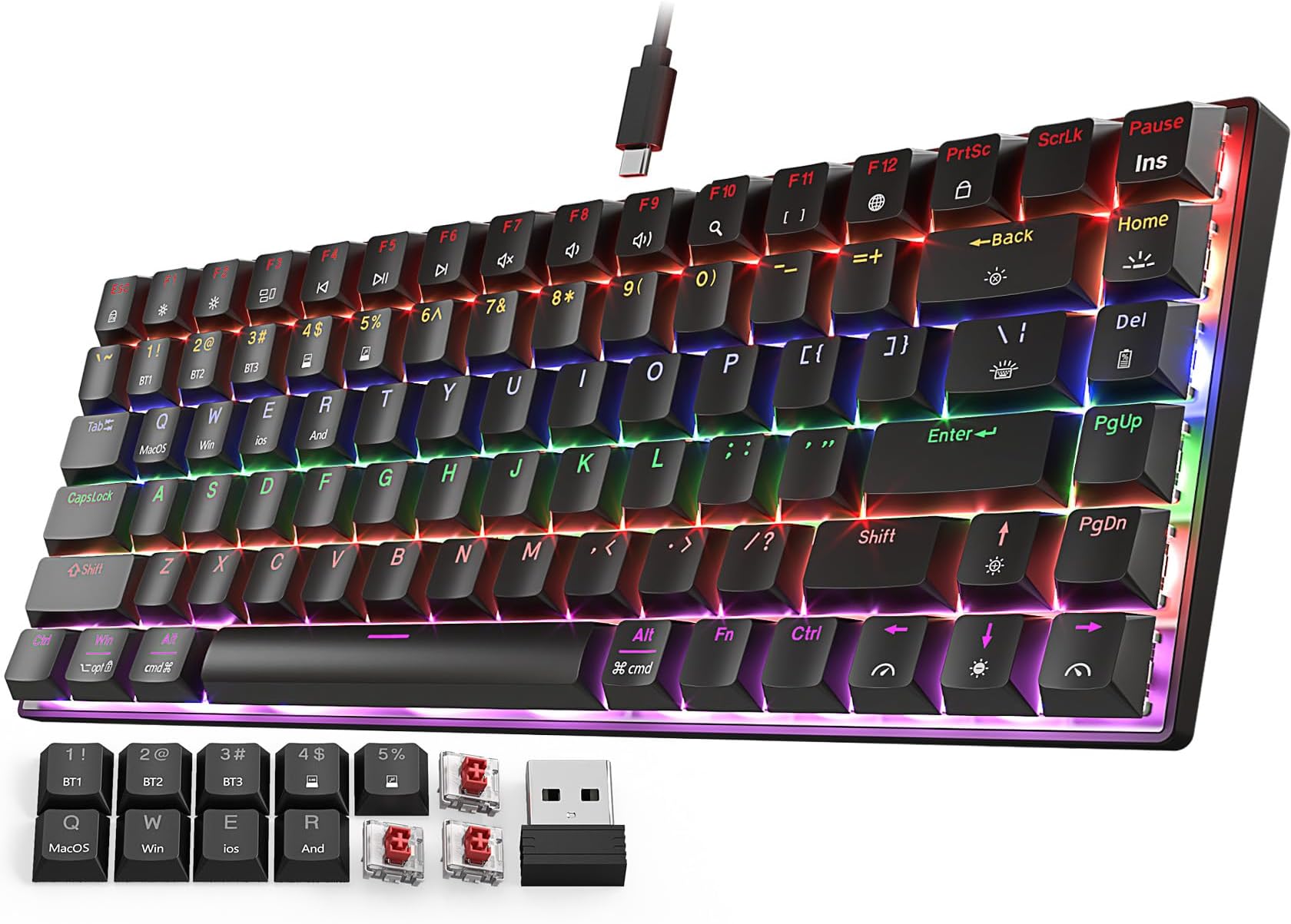 Amazon.com: SABLUTE 75% Wireless Mechanical Gaming Keyboard, Tri-Mode ...