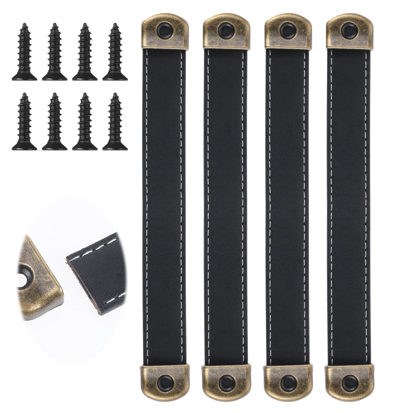 Psyqtsuary 4Pcs Leather Drawer Pulls 7" Leather Trunk Handles Leather ...