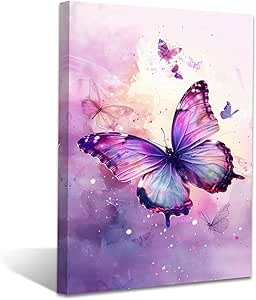 Amazon.com: AWPANERAR Butterfly Canvas Wall Art Purple Painting ...