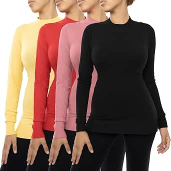 Amazon.com: Emily Stacy Womens 4 Pack Long Sleeve Mock Neck Pullover ...