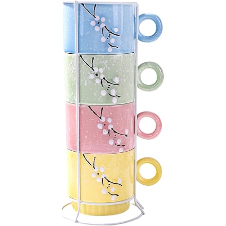 Amazon.com | Ceramic Coffee Mugs Set of 4, Stackable Coffee Cups with ...