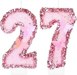 Amazon.com: Birthday Candles, Number 27 Candle, Butterfly 27th Birthday ...