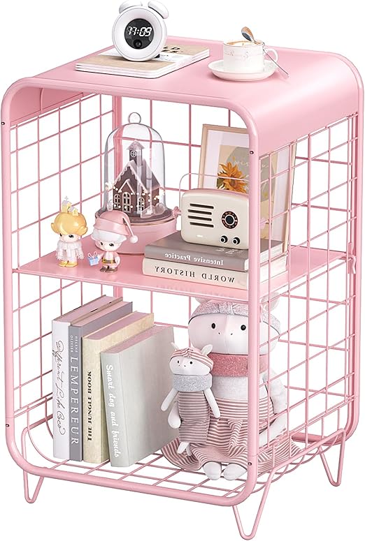 Amazon.com: SYKIARIOL Metal Side Table,Cute Pink Nightstand,3 Tier End ...