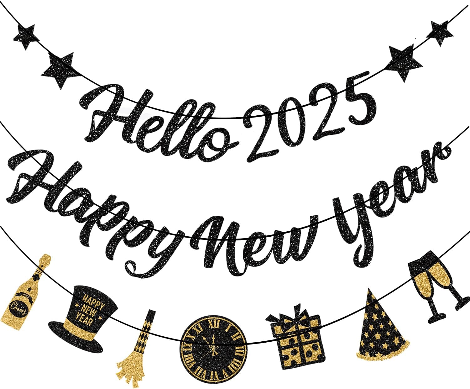 Amazon.com: IMISHM Glitter Black New Years Decorations New Years Party ...