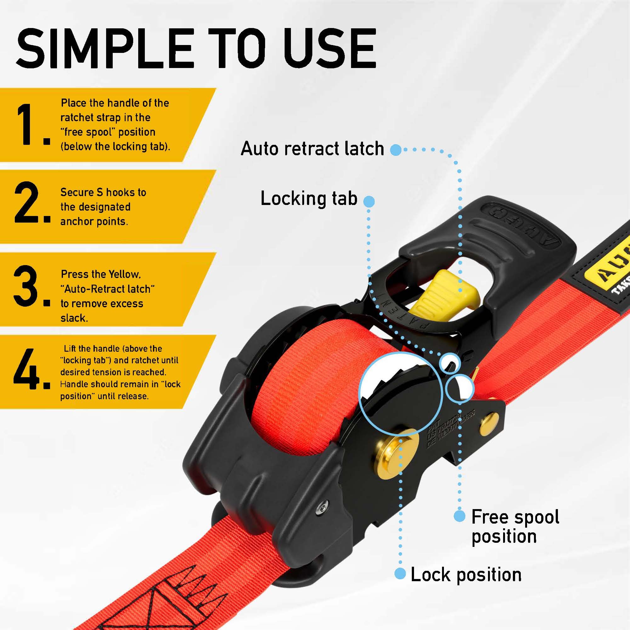 Snapklik.com : AUGO Retractable Ratchet Straps 2 Heavy Duty Ratchet ...