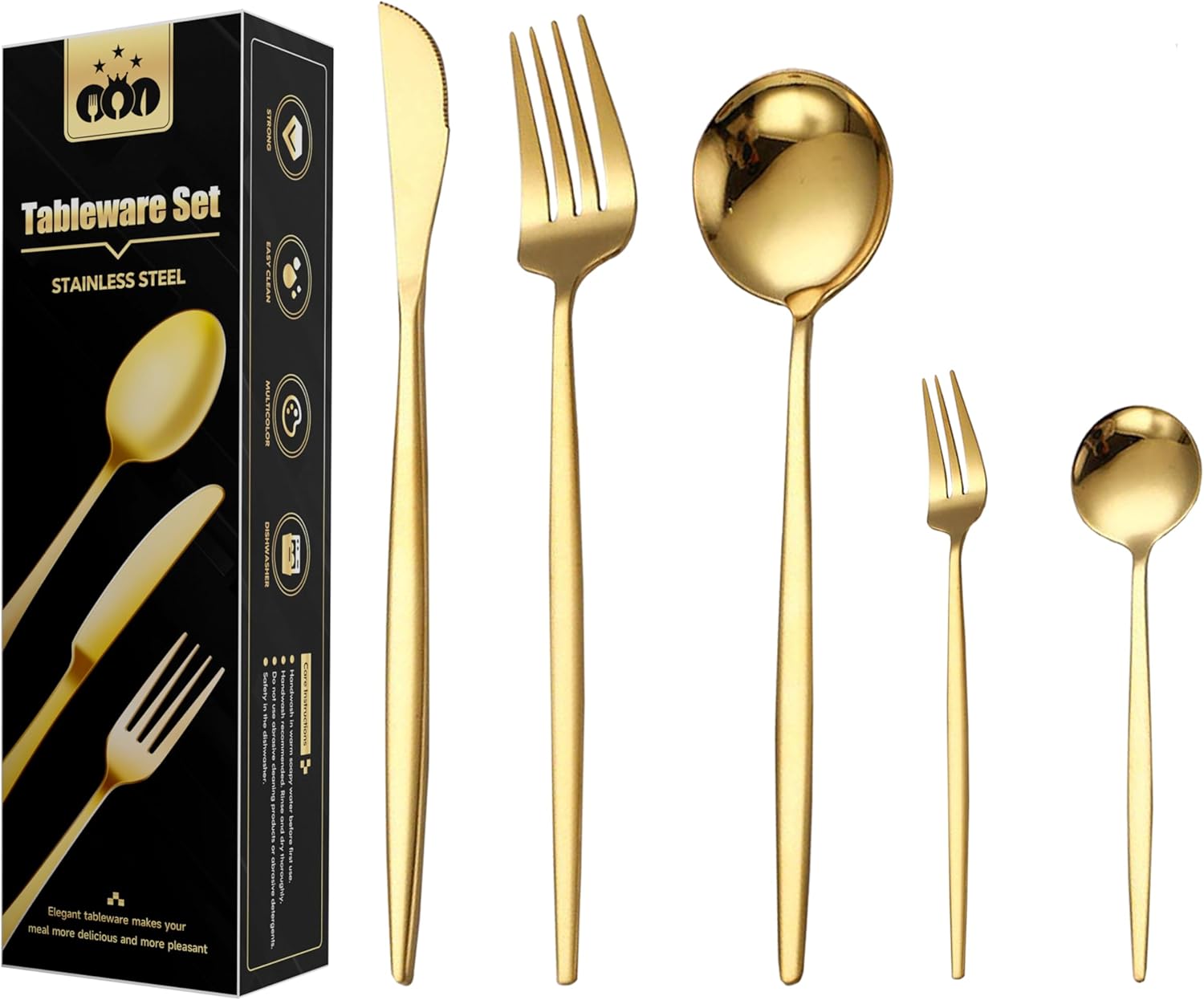 Wivico Gold Cutlery Set for 6 People 30-Piece|Stainless Steel Cutlery ...
