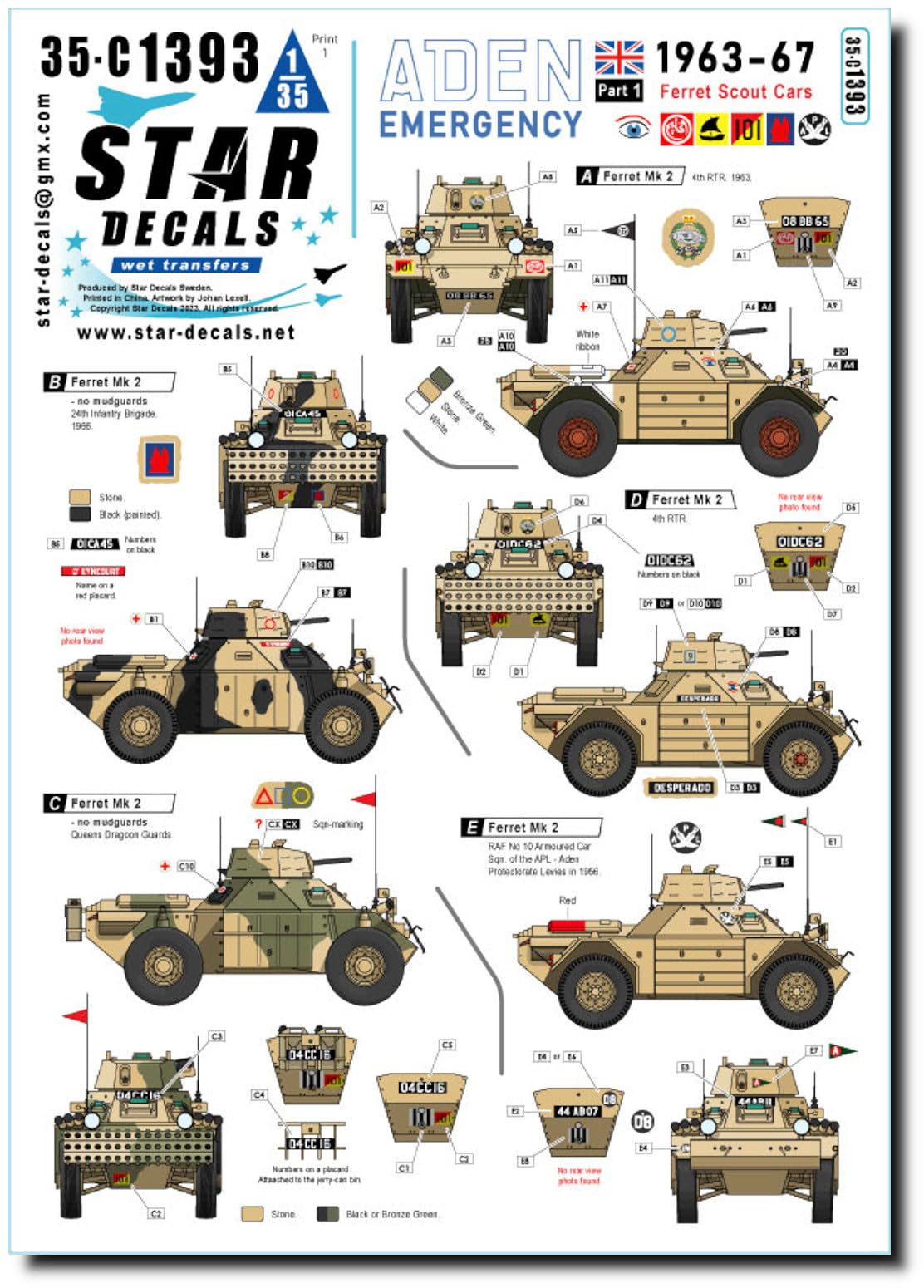 Amazon | スターデカール 1/35 現用 1963-67年アデン危機＃1 イギリス軍のフェレットMk.2偵察車プラモデル用デカール SD35-C1393 | デカール 通販