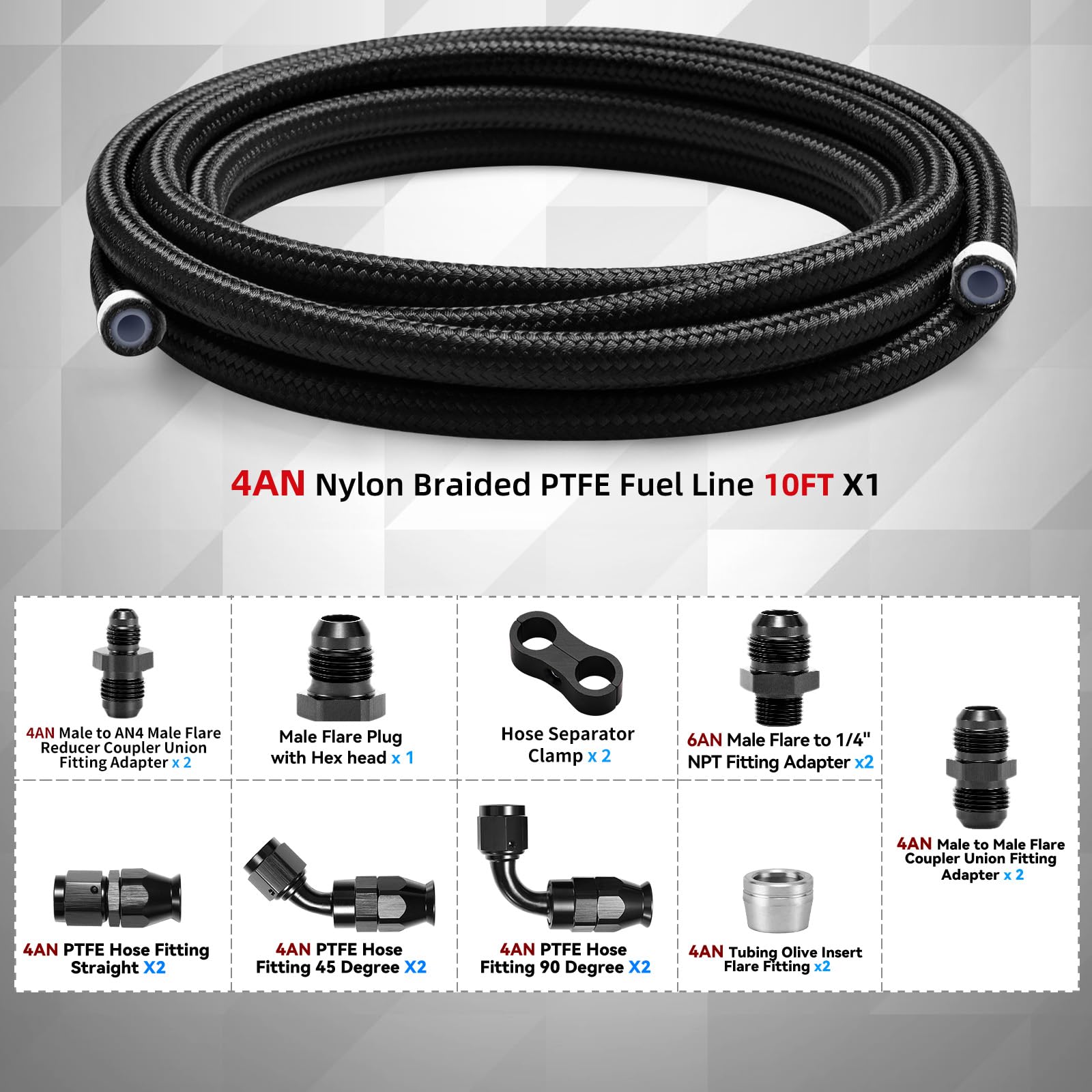 Snapklik.com : BRIFITOR 4AN 10FT PTFE Fuel Line Kit, AN4 E85 Nylon ...