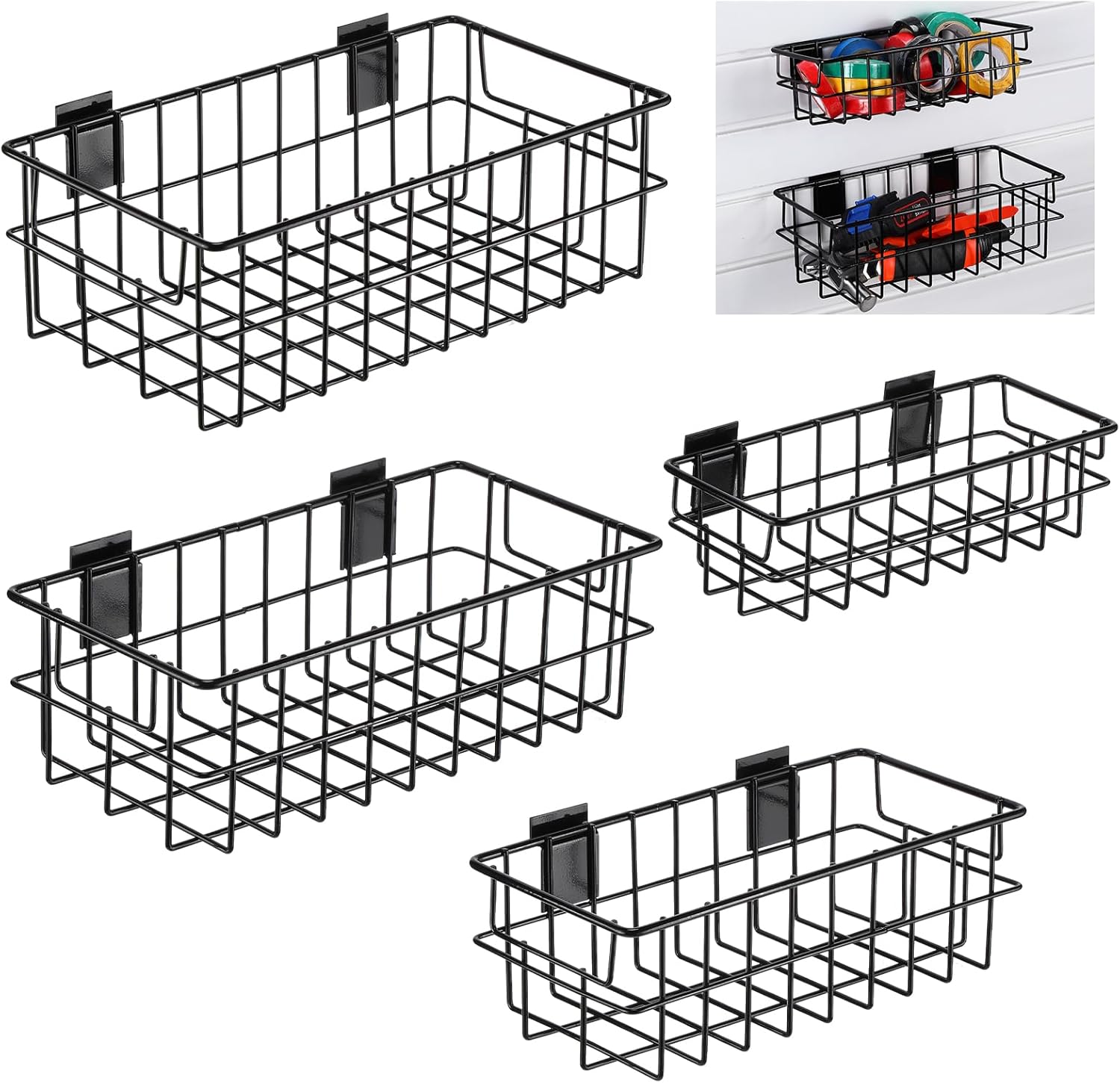 Wall Baskets Alffun 2PC Large Slat, Slatwall Deep Mesh Storage Basket ...