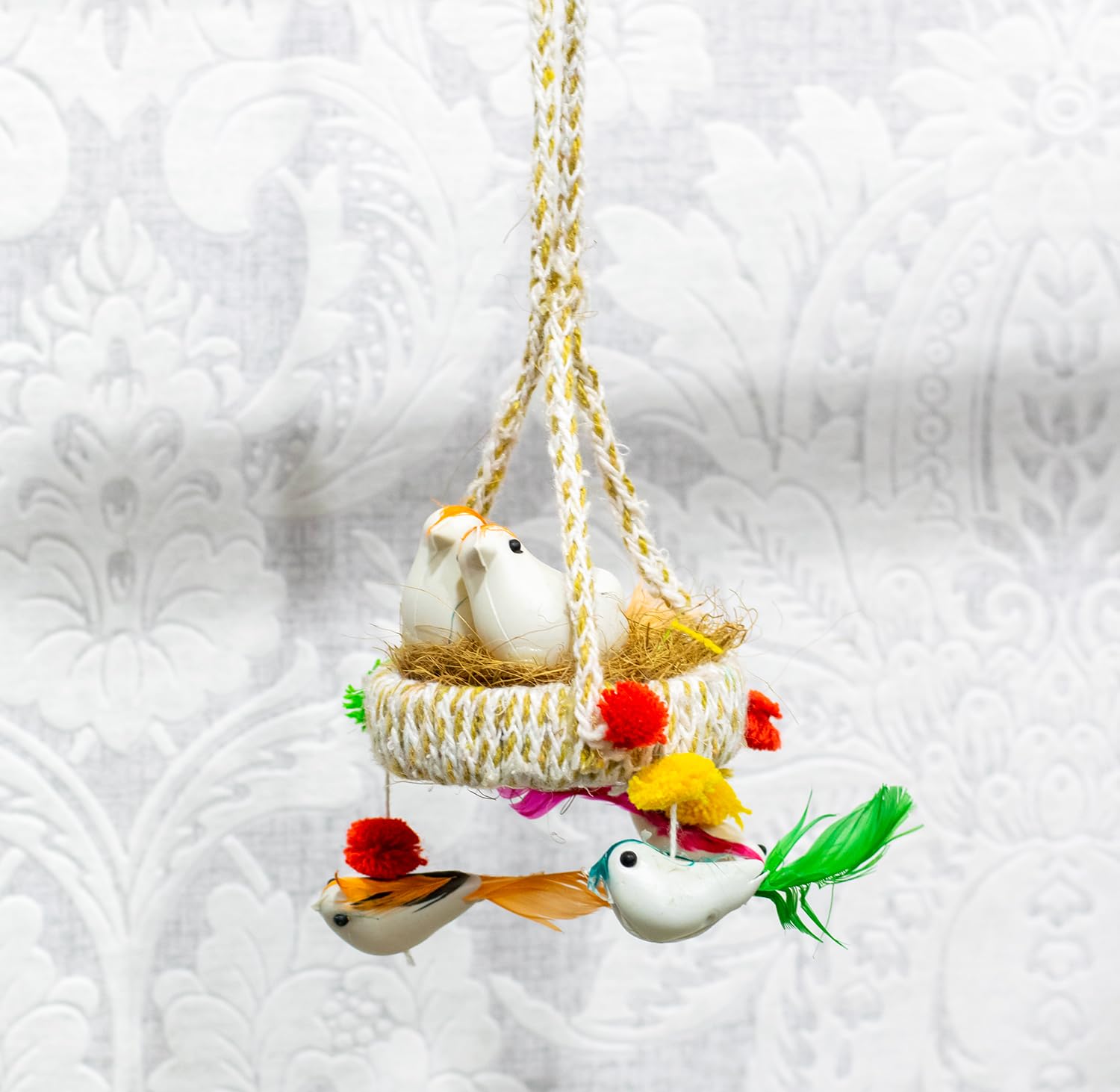 Buy Dikoria Handmade Artificial Jute Hanging Birds with Hanging Nest ...