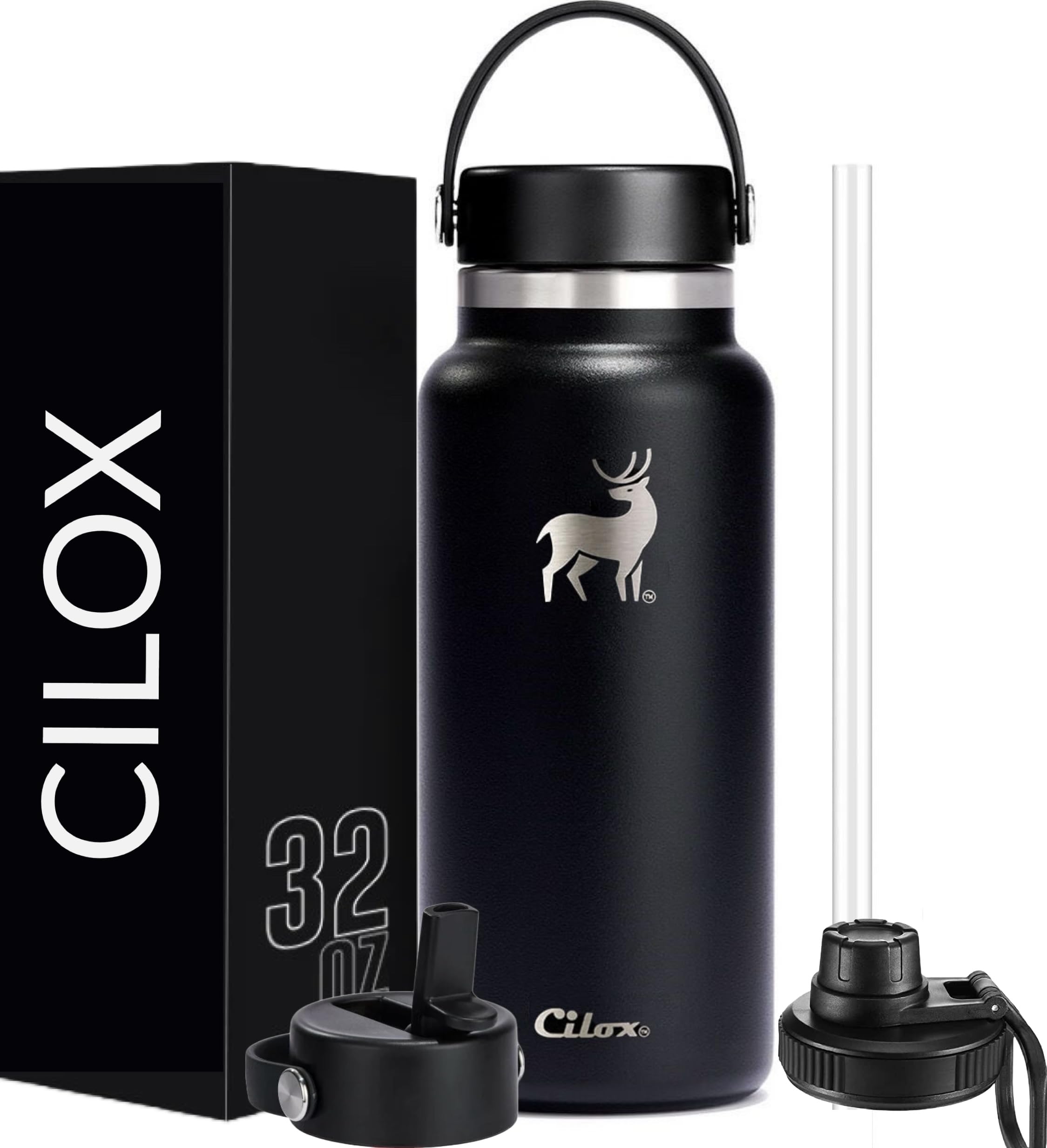 Cilox 1200 ml Hot and Cold Thermos Flask with 2 Lids (Black, 1000 ml ...