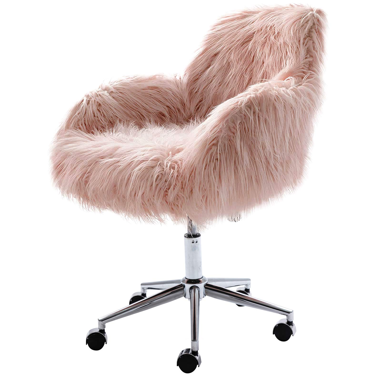 Goujxcy Fluffy Desk Chair, Faux Fur Height Adjustable Swivel Vanity ...