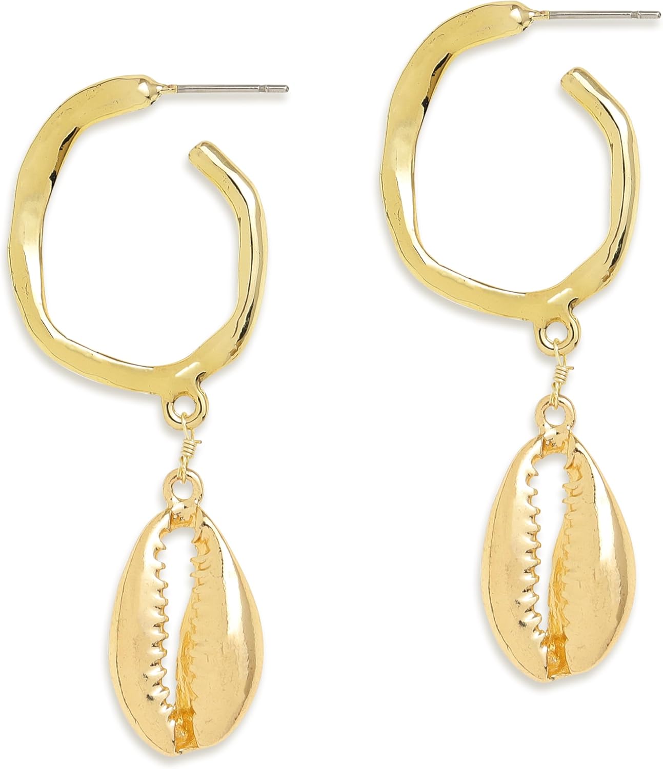 Amazon.com: Frigotine Gold Cowrie Puka Shell Hoop Dangle Earrings for ...