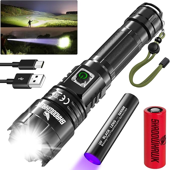 Shadowhawk Flashlight Rechargeable, Tactical Flashlight 250000 Lumens ...