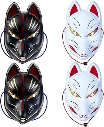 Amazon | [Mikemaru] [ミケマル]狐面 お面 きつねダンス 仮面 コスプレ 夏祭り ハロウィン キツネ お祭り 4枚セット | コスプレ・仮装 通販