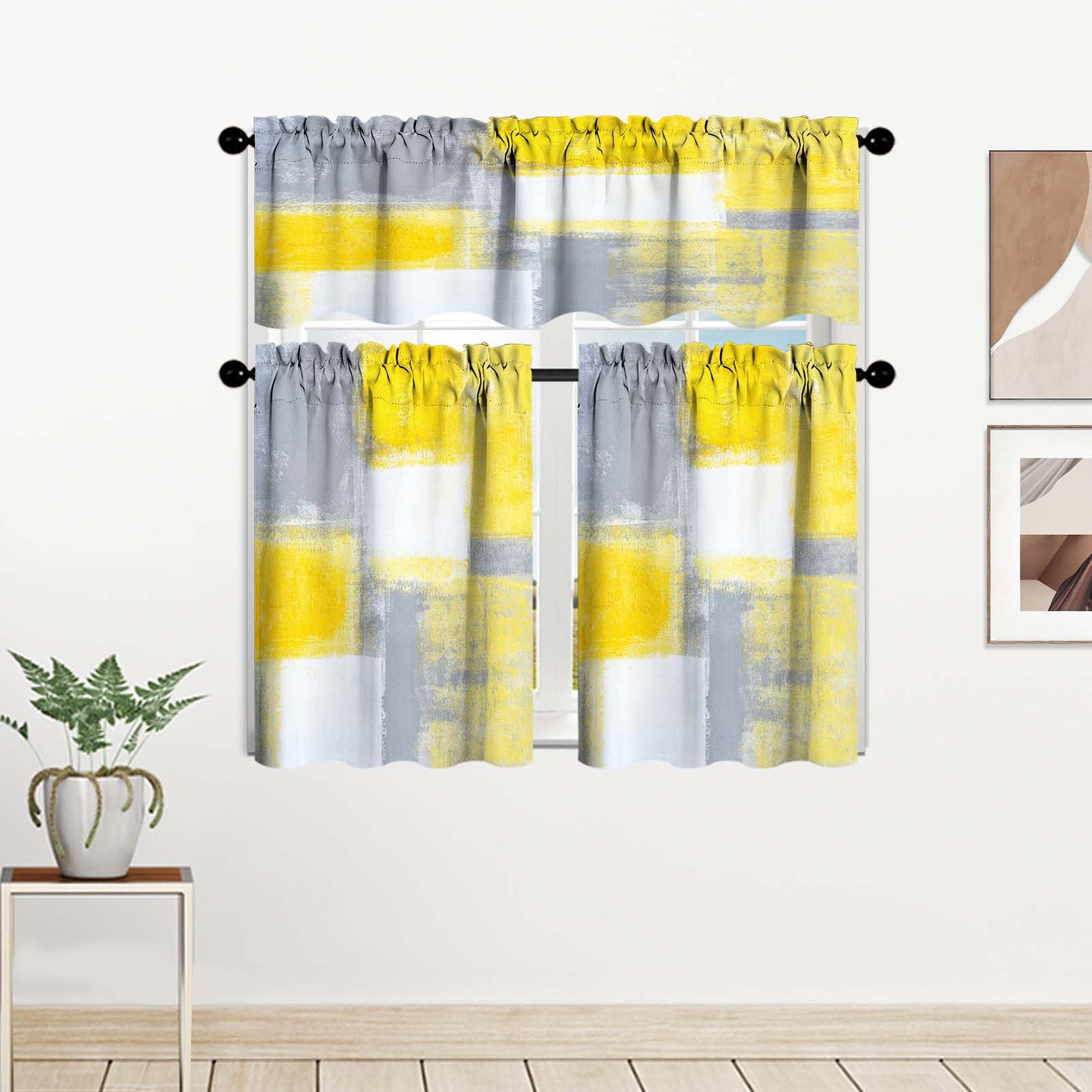 Modern Yellow Kitchen Curtains Lemon Bright Yellow Color Tier Kitchen
