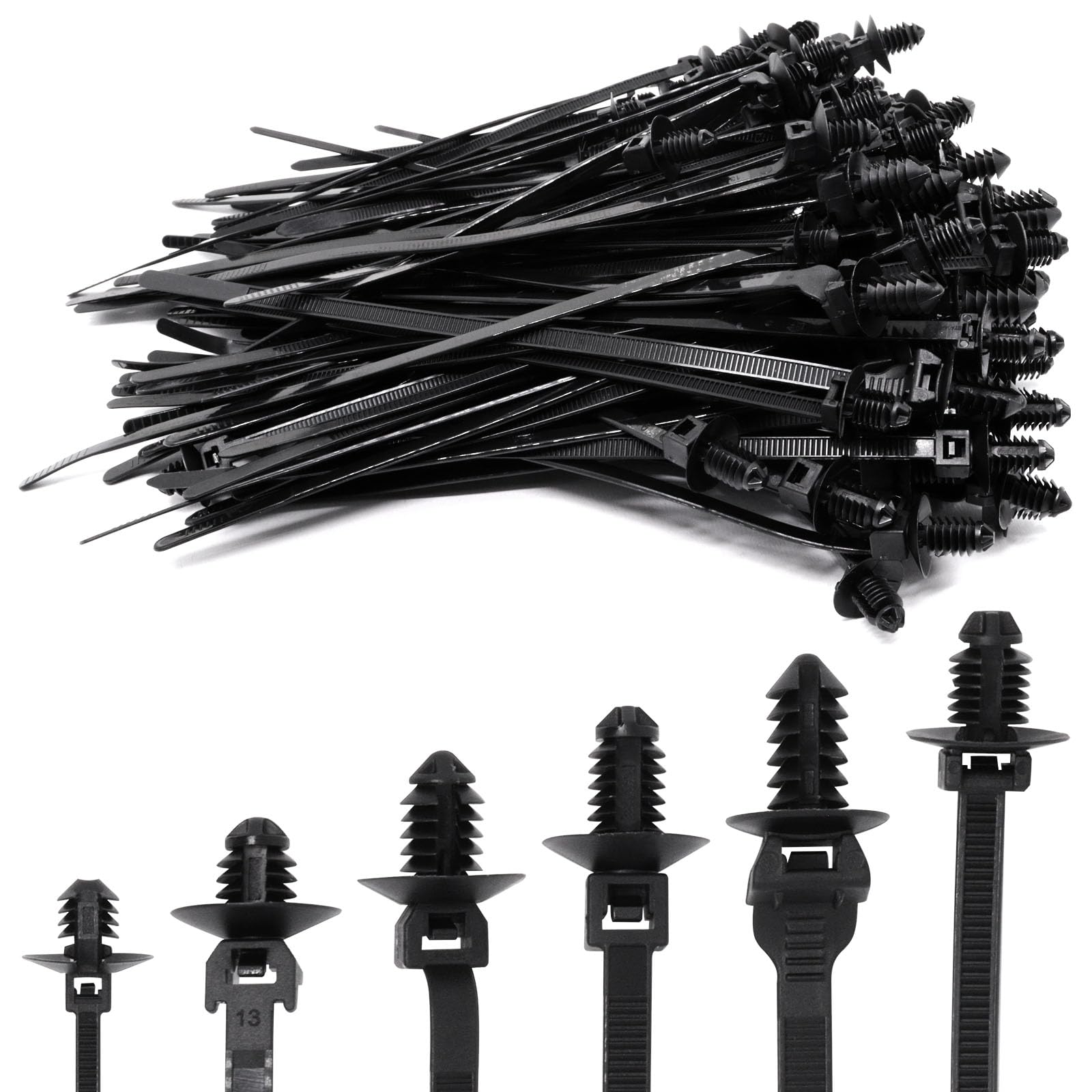 Amazon.com: SWZHAI 120 PCS Push Mount Zip Ties, Nylon Car Mount Wire ...