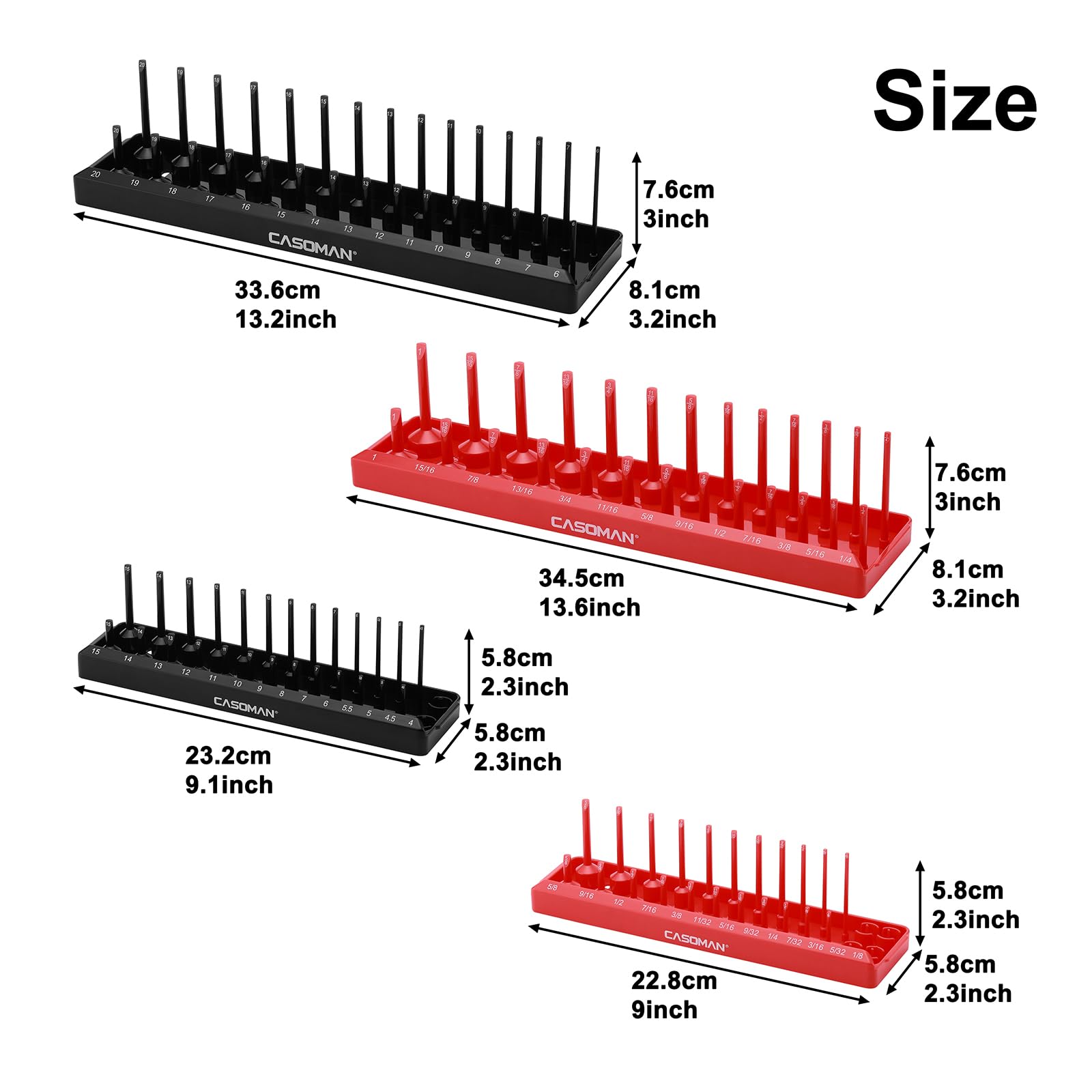 Snapklik.com : 4PCS Socket Tray Set, Black & Red, 3/8" & 1/4"Drive ...