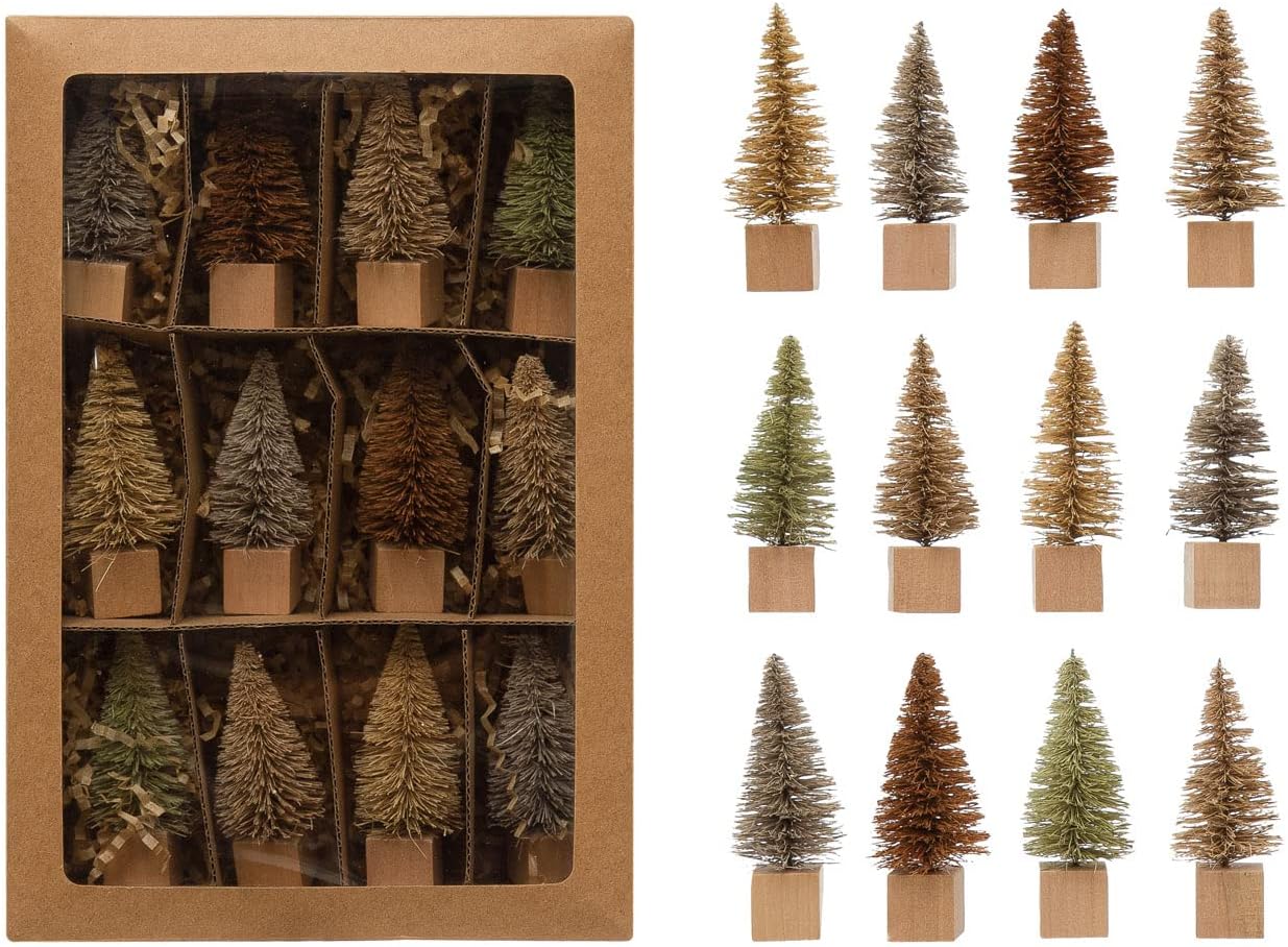 Amazon.com: Creative Co-Op Bottle Brush Trees with Wood Base ...