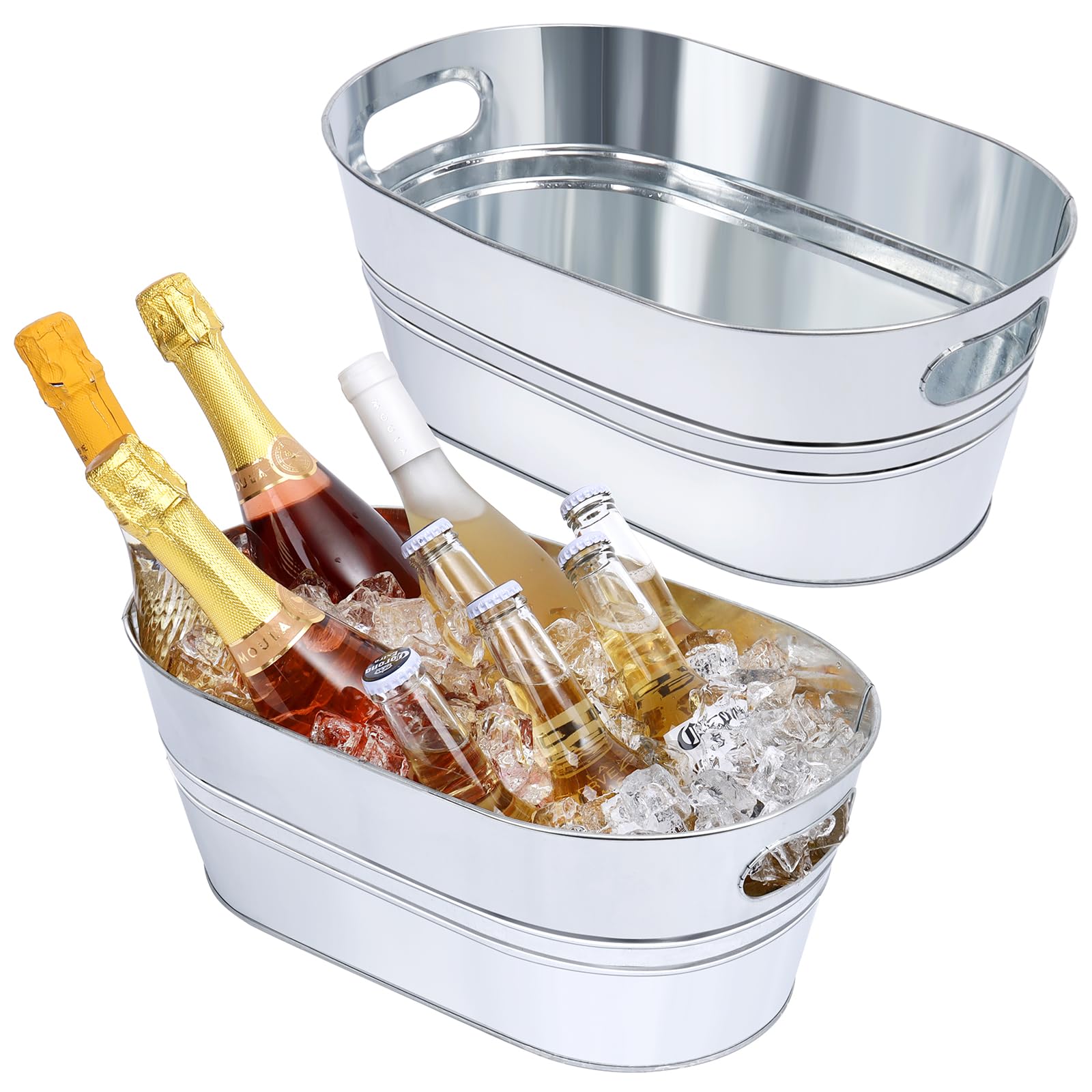 Galvanized Tub 2 Pcs 3 Gallon Metal Beverage Ice Buckets for Parties ...
