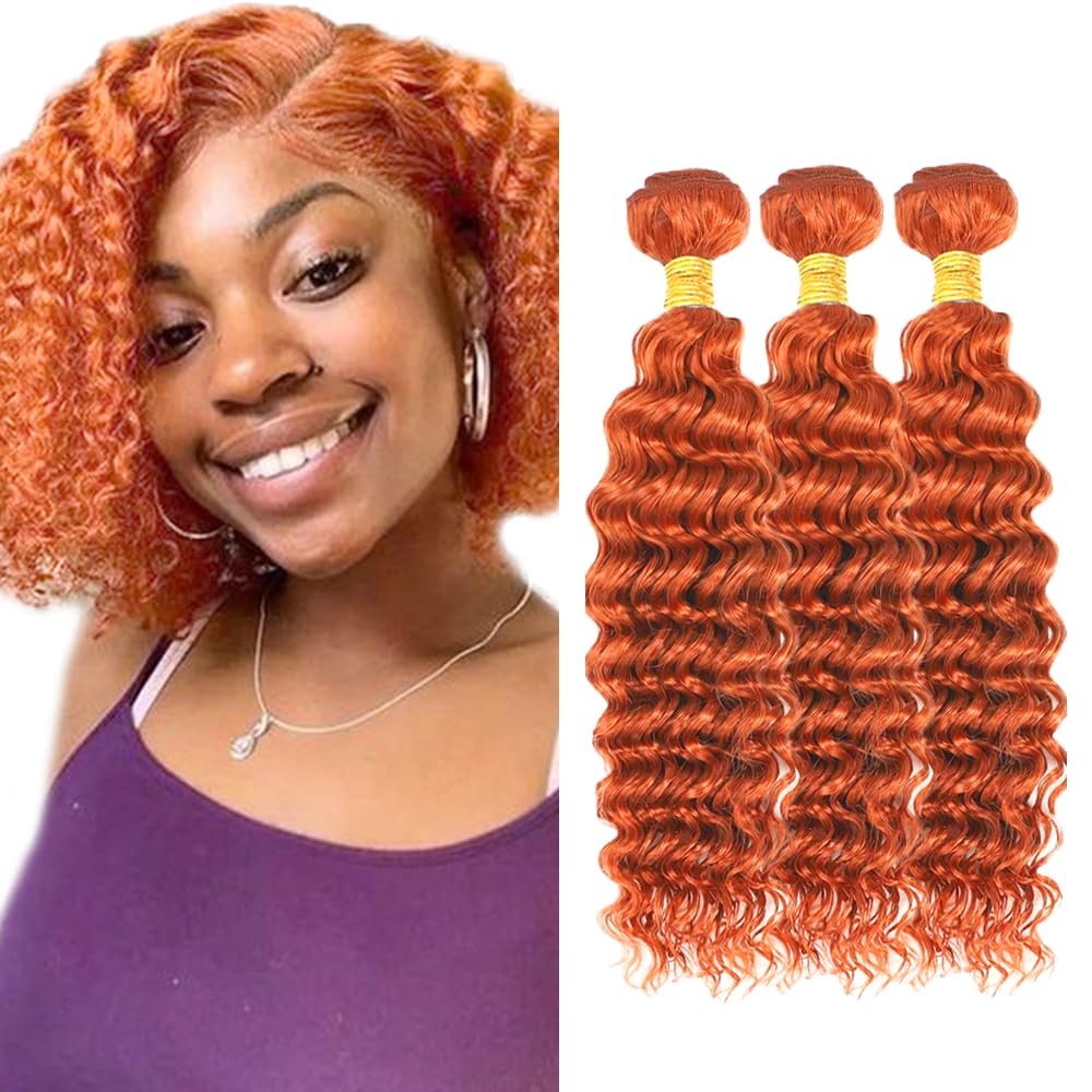 Amazon.com: LadrXadr 350 Bundles Human Hair Ginger Deep Wave Bundles ...