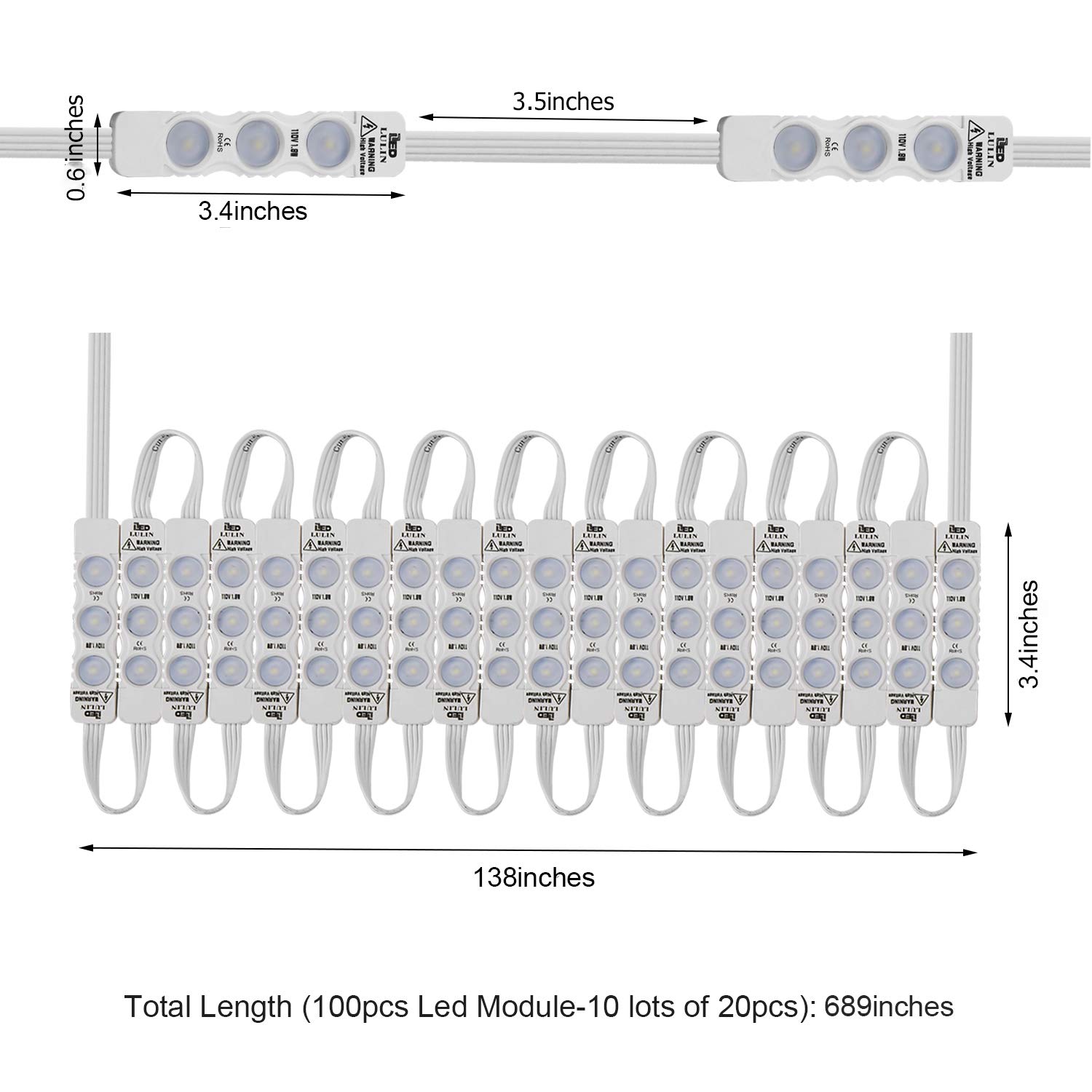Snapklik.com : Lulin Upgraded 100PCS Led Module Strip Lights White ...