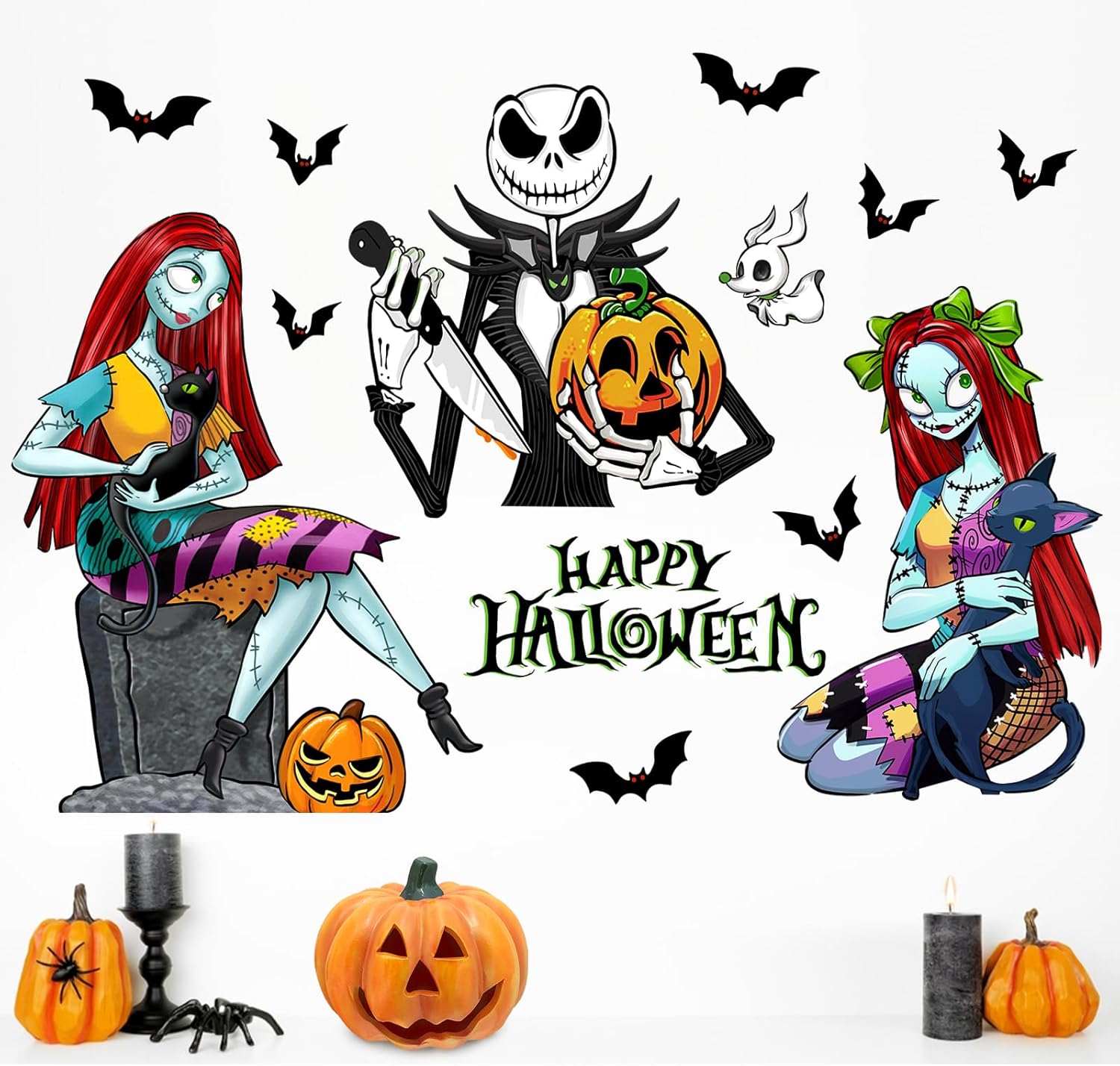 Amazon.com: Mfault Happy Halloween Jack Skellington Wall Decals ...