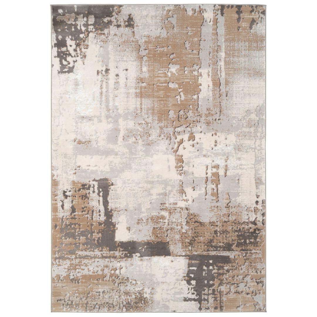 Luxury Greige Painterly Living Room Area Rug Neutral Textured Polyester ...