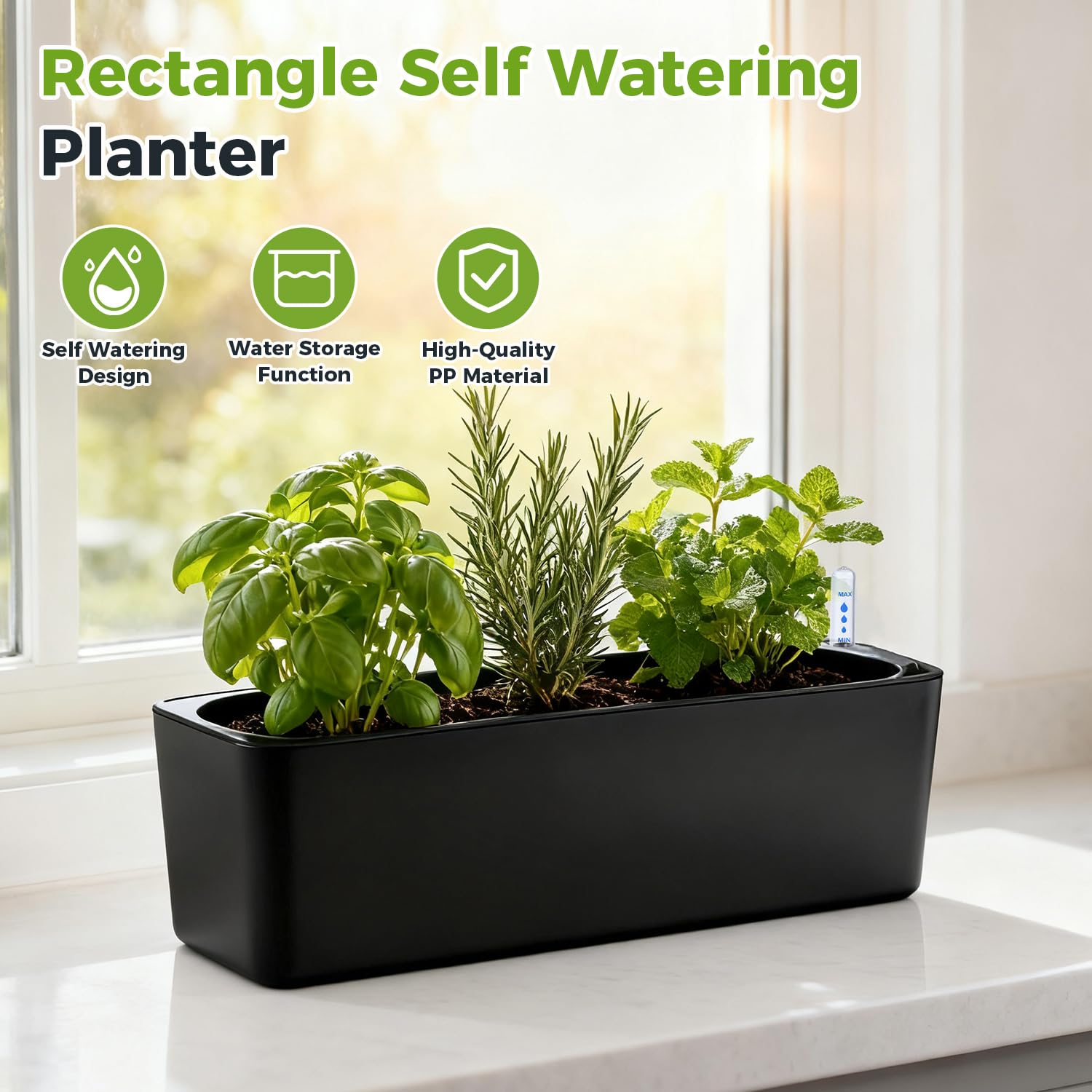 Snapklik.com : 2 Pack Rectangular Self Watering Planter 15.6 X 5.4 In ...