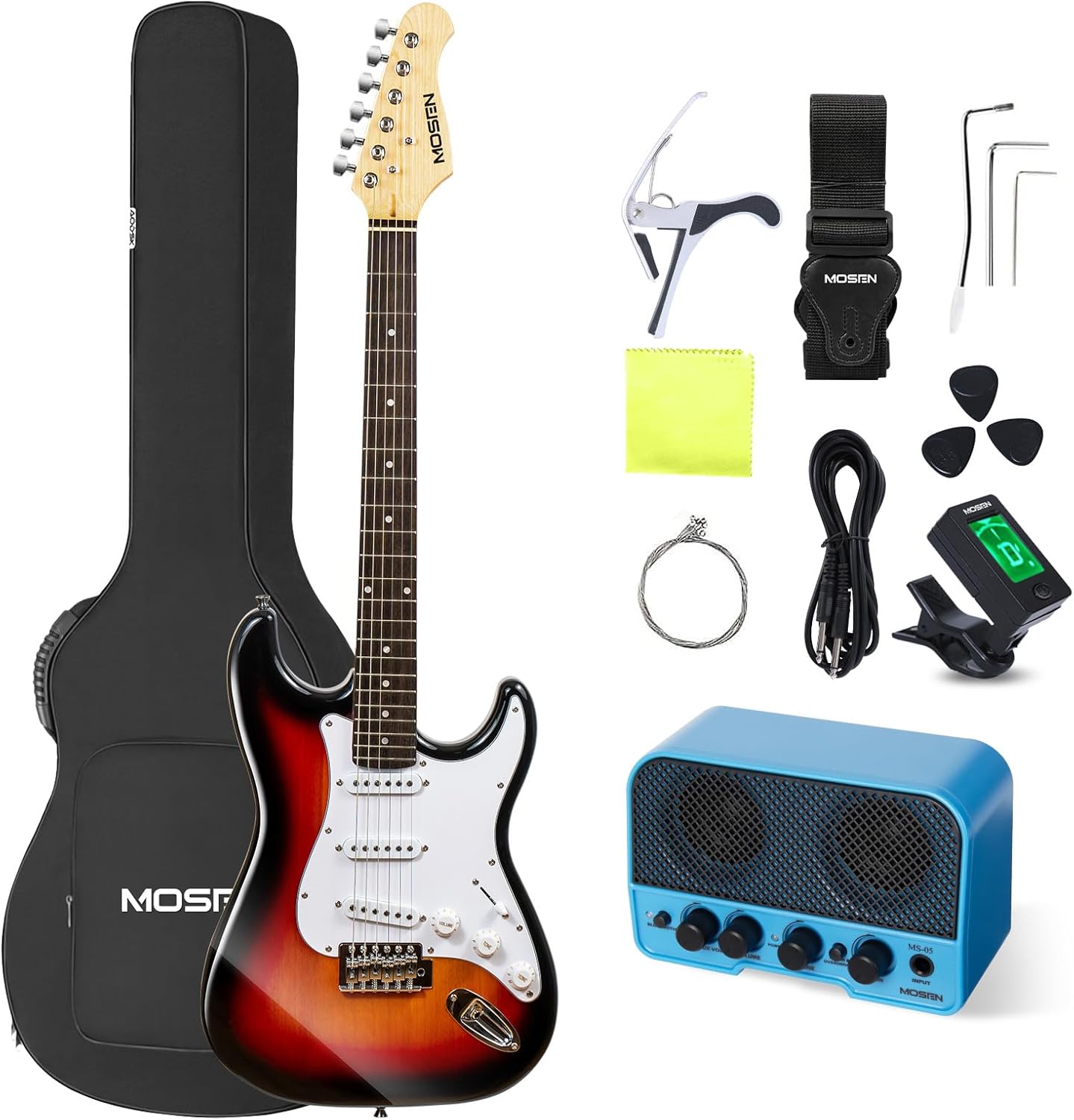 Amazon.com: MOSEN 39in Full Size Beginner Electric Guitar Starter Kit ...