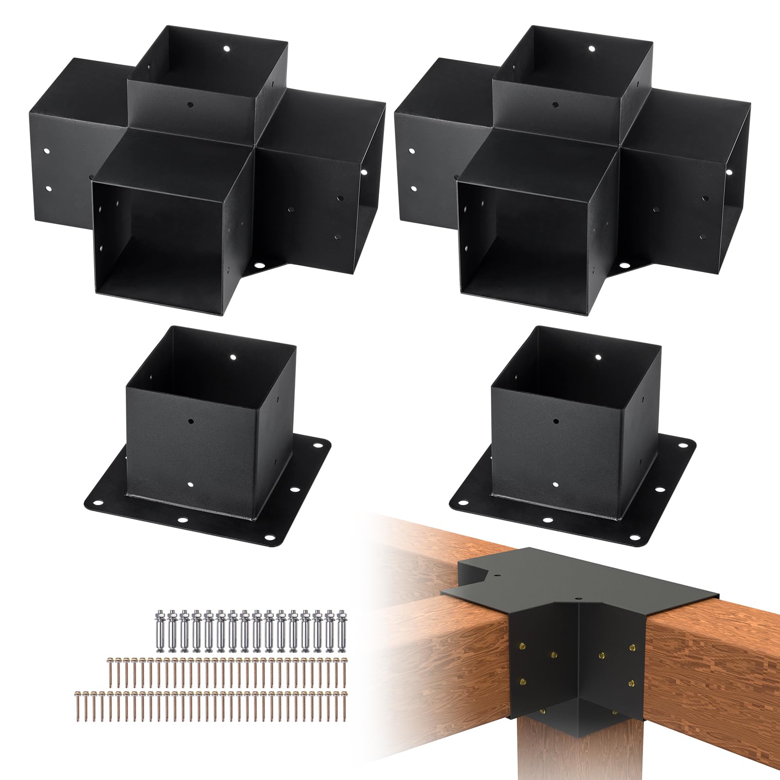 Amazon.com: VEVOR Pergola Bracket Kit 6''x6'', 4pcs 4-Way Heavy Duty ...
