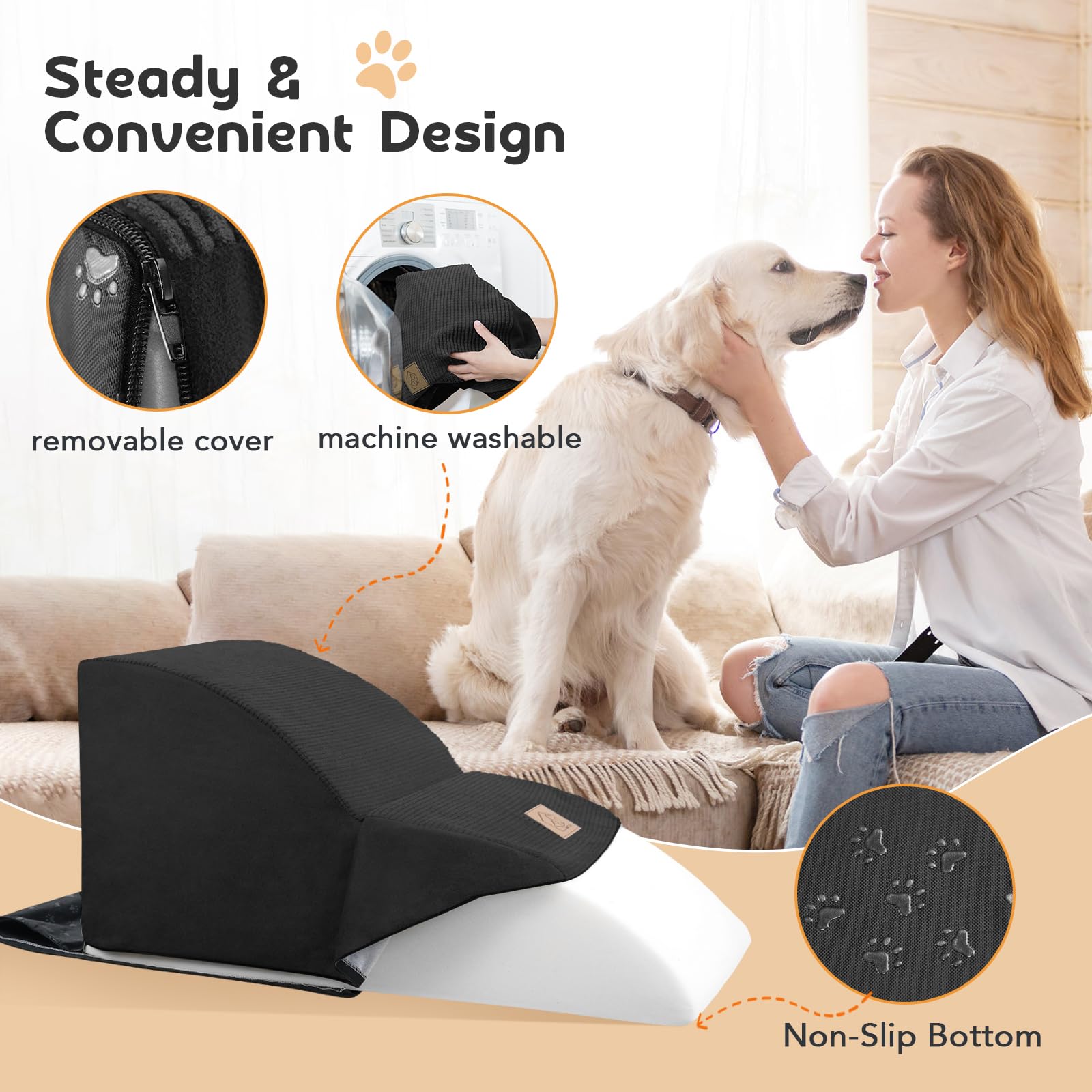 Dog Stairs for Small Dogs, Extended Dog Steps Ladder to Couch Sofa Bed ...