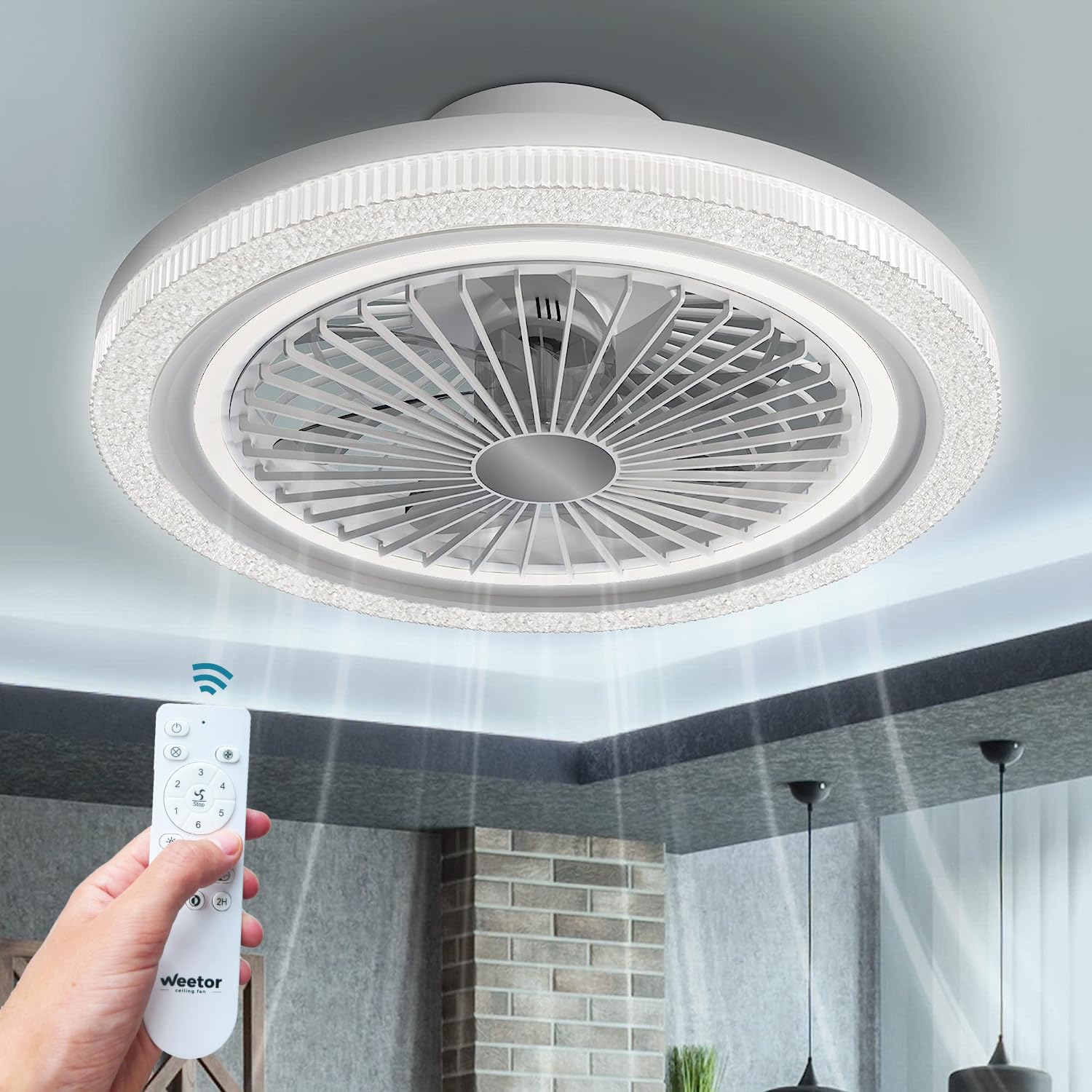 WEETOR 20" 6 Speed Ceiling Fan with Lights Led 45W and Timer, Ceiling ...