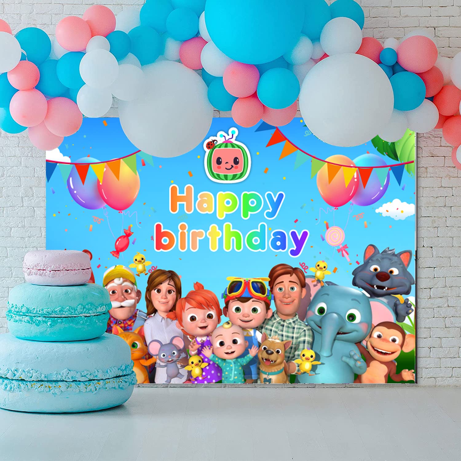 Cocomelon Background for Birthday Family Party, Backdrops Kids Happy ...